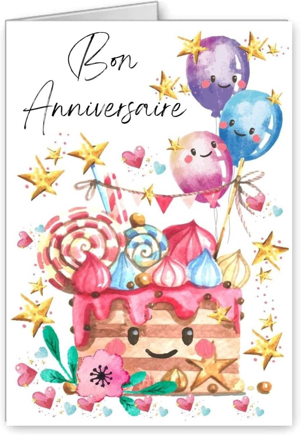 Bon anniversaire french happy birthday card france (envelope Included ...