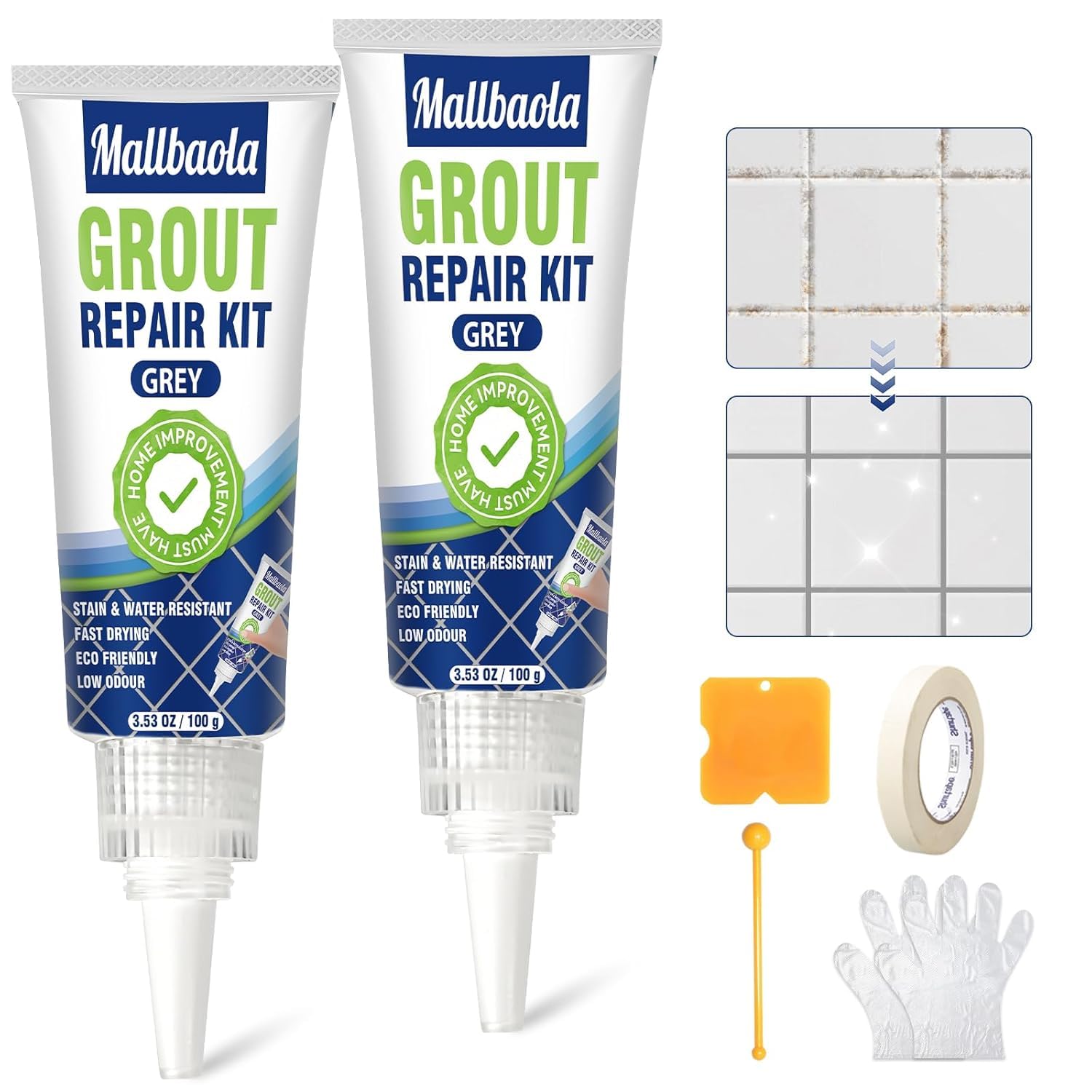Tile Grout Repair Kit, 2 Pack Grey Grout Filler, Grout Sealer Restore ...