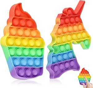 2pcs Rainbow Bubble Poppet Fidget Toy, Ice Cream Unicorn Shape Pop It ...