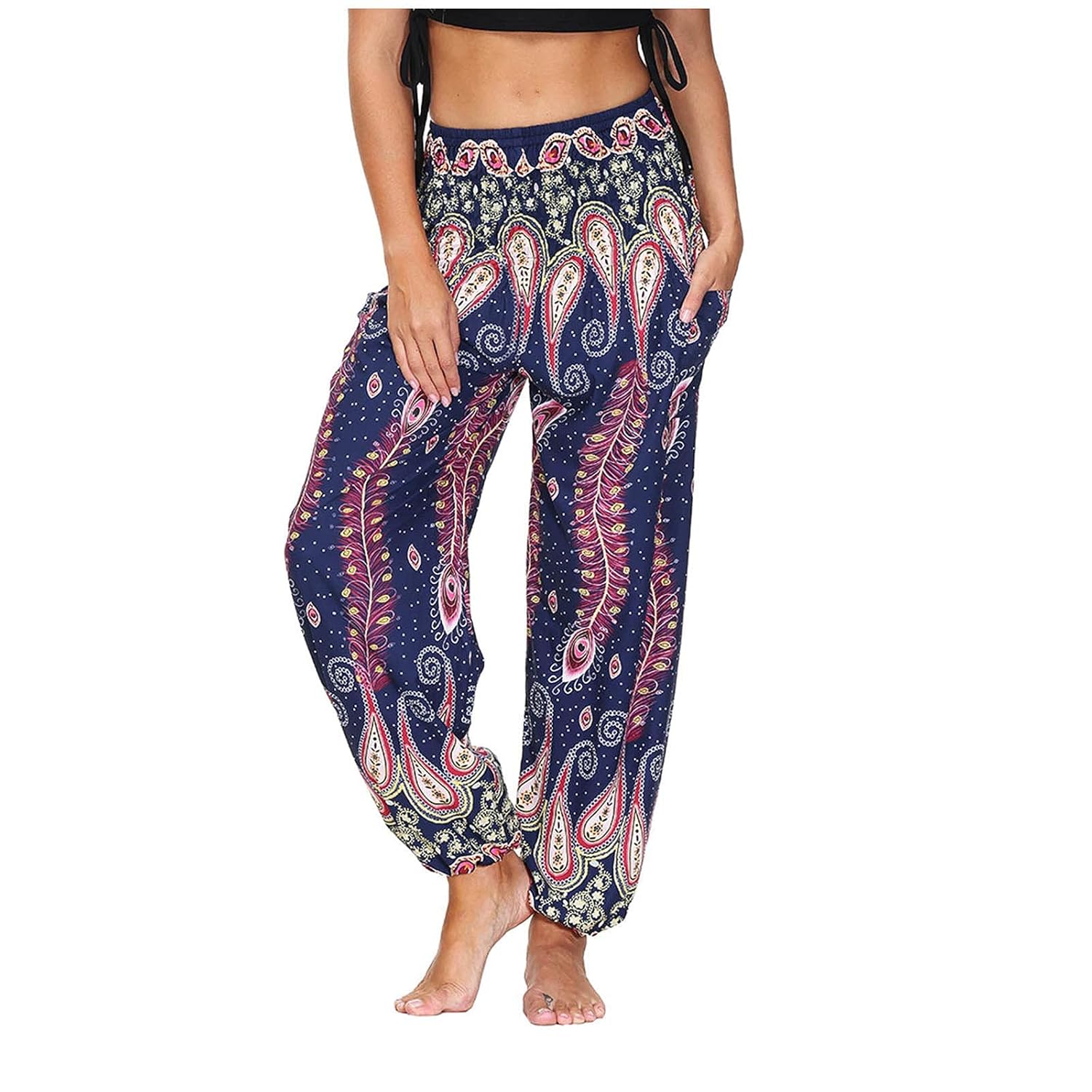 Buy Women's Bohemian Yoga Pants, Butterfly Print Bloomers Comfy Boho ...