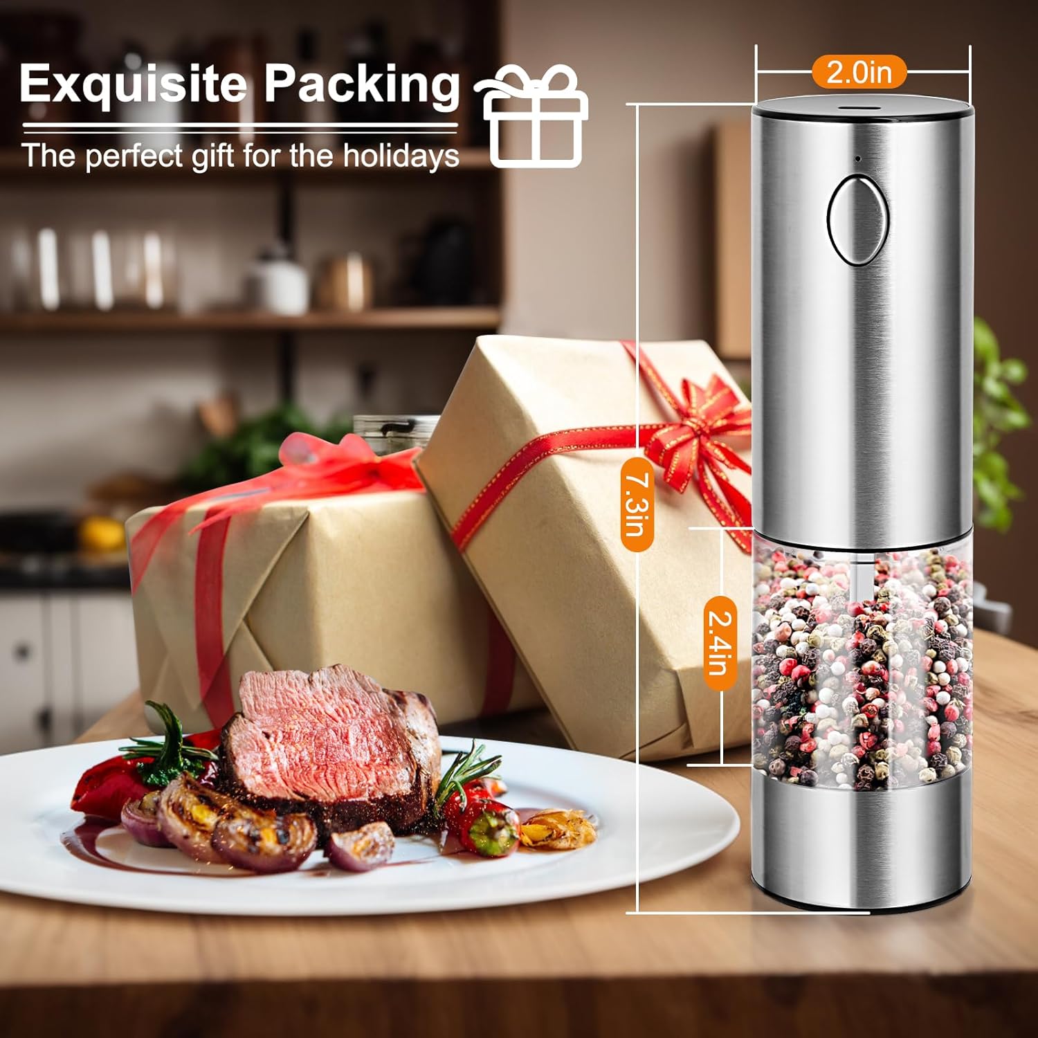 Enutogo Juego de molinillo eléctrico de sal y pimienta, salero y ...