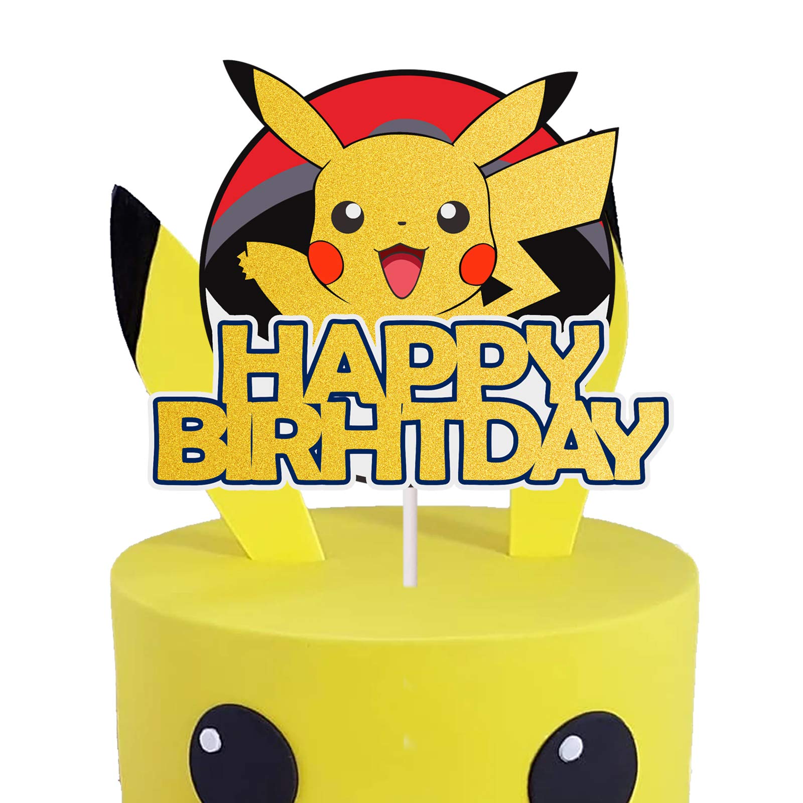 Buy Adorable Glitter Pikachu Happy Birthday Cake Topper Pokeman Go ...