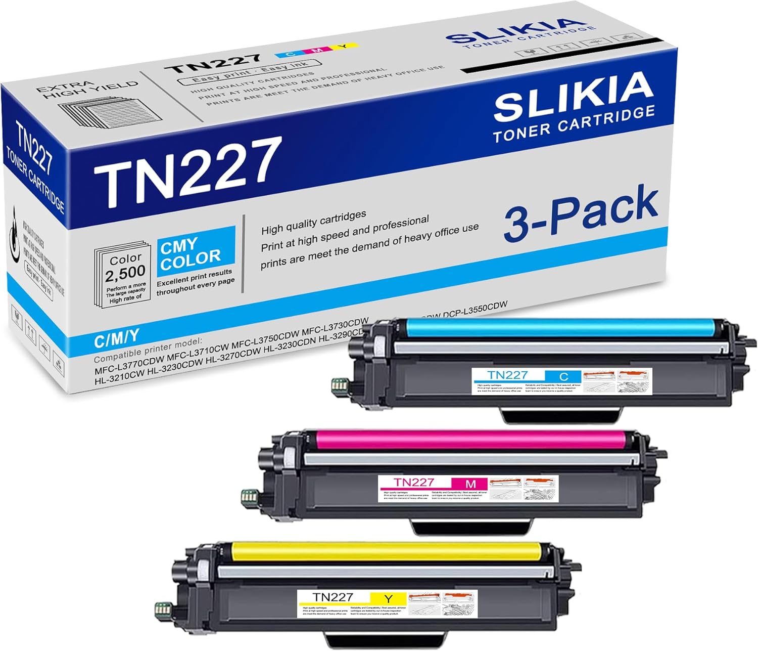 Amazon.com: 3-Pack C/M/Y TN227 Toner Cartridge: Compatible TN227 TN-227 ...