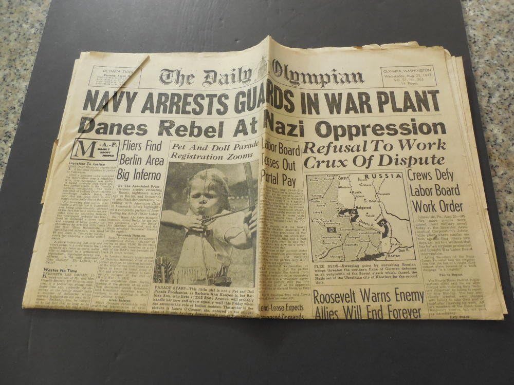 Daily Olympian Aug 25 1943 Dane's Rebel At Nazi Oppression WW II at ...