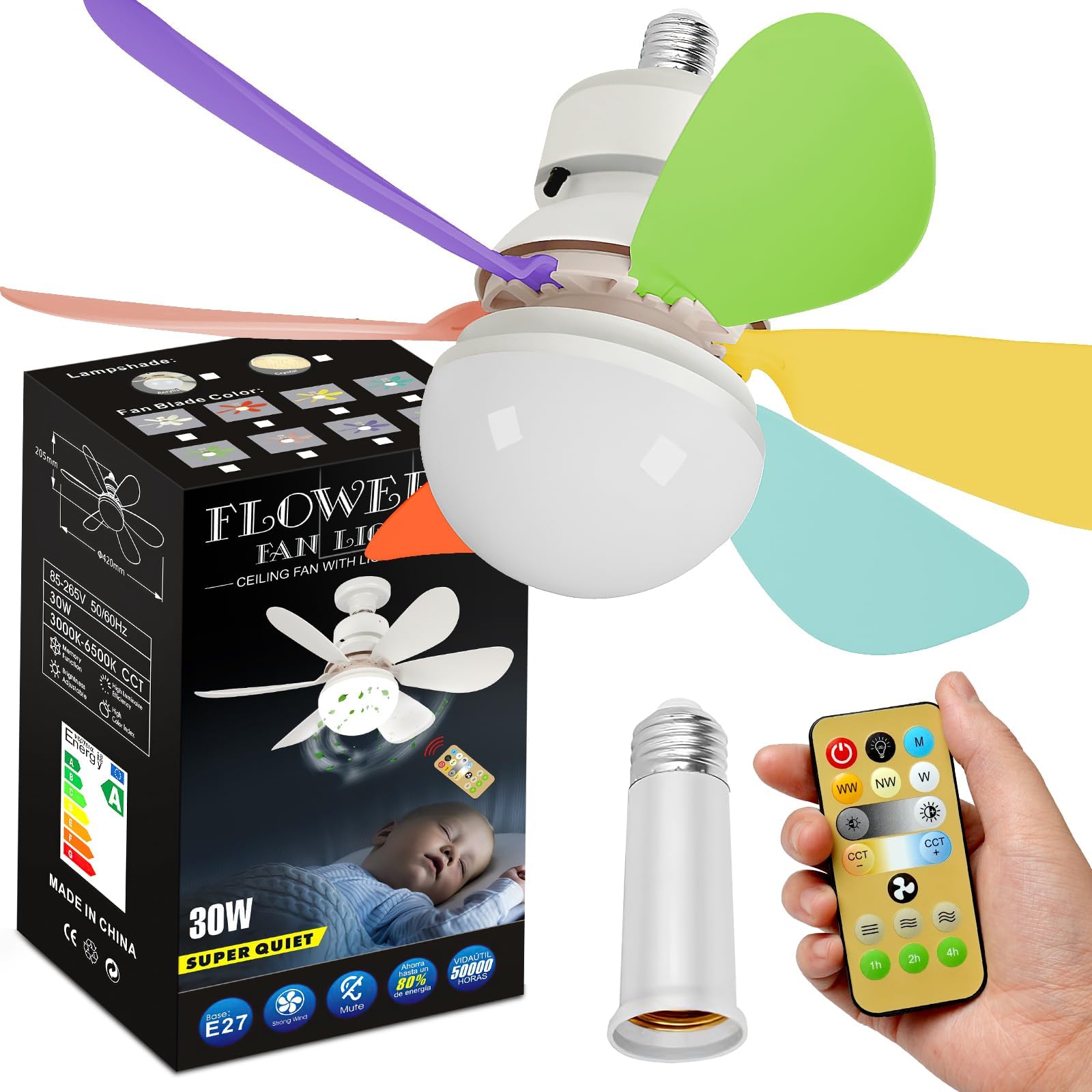 TonyEst Socket Ceiling Fans with Lights and Remote, E26 Base Fans Light ...