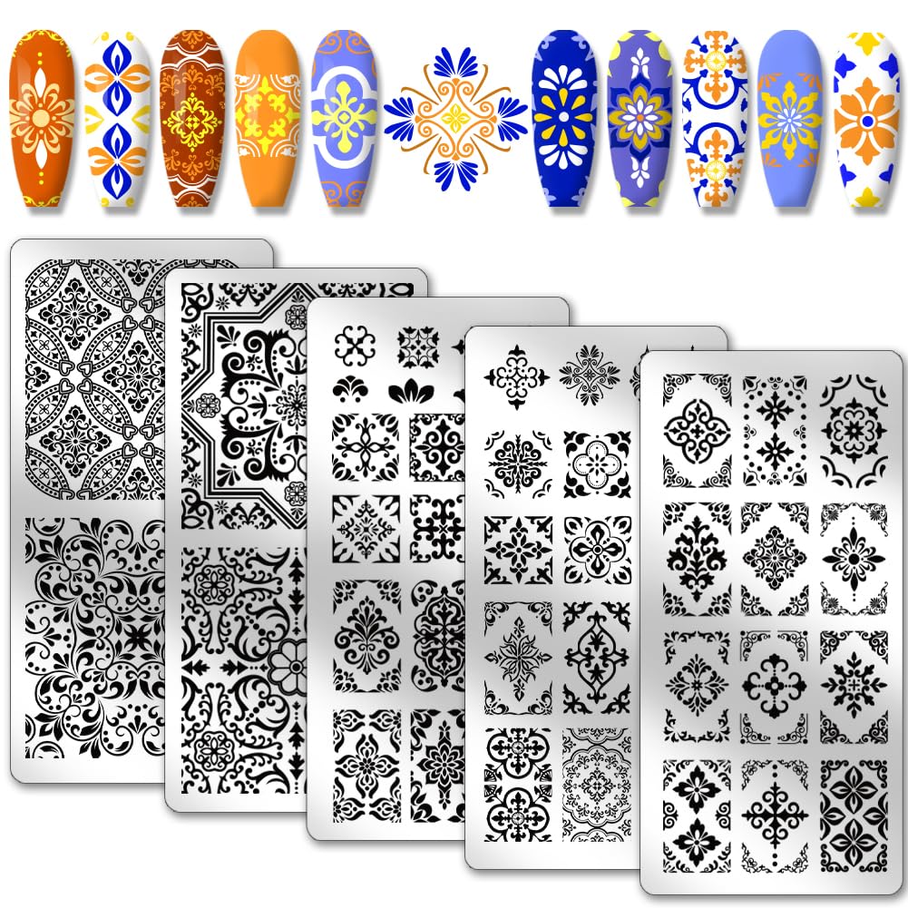 Amazon.com: PH PandaHall 5pcs Mosaic Tile Pattern Nail Art Templates ...