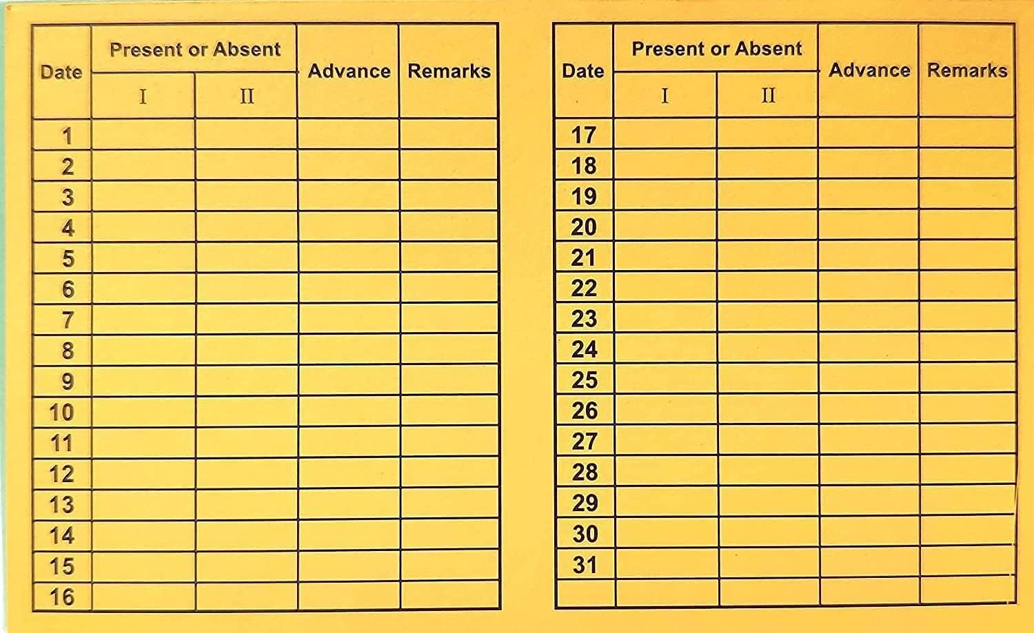 LRS Labour Daily Attendance/Muster Card/Wages Card - Monthly Attendance ...
