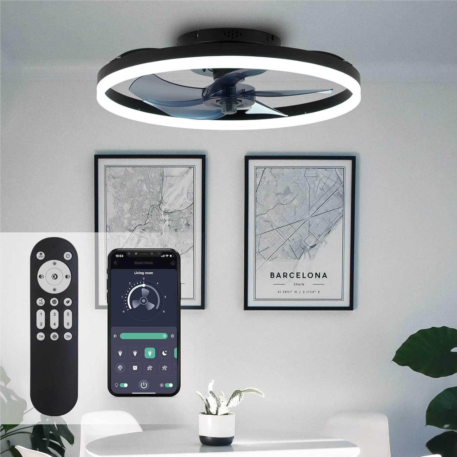 STERREN Modern Low Profile Ceiling Fan with Light, Bedroom LED Ceiling ...