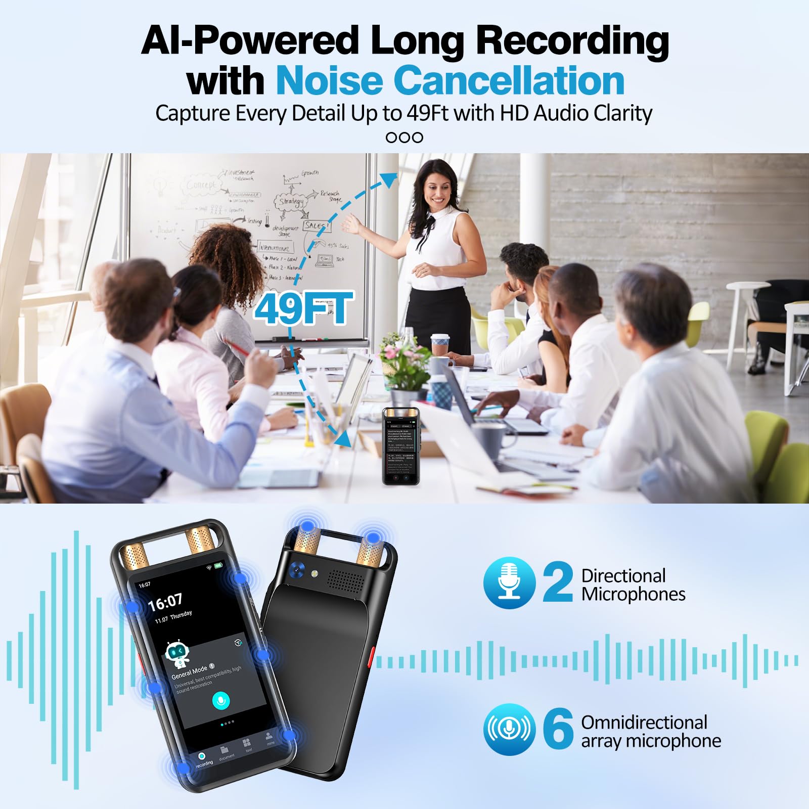 AI Voice Recorder With Transcription, Summarization, Translation, 64GB ...