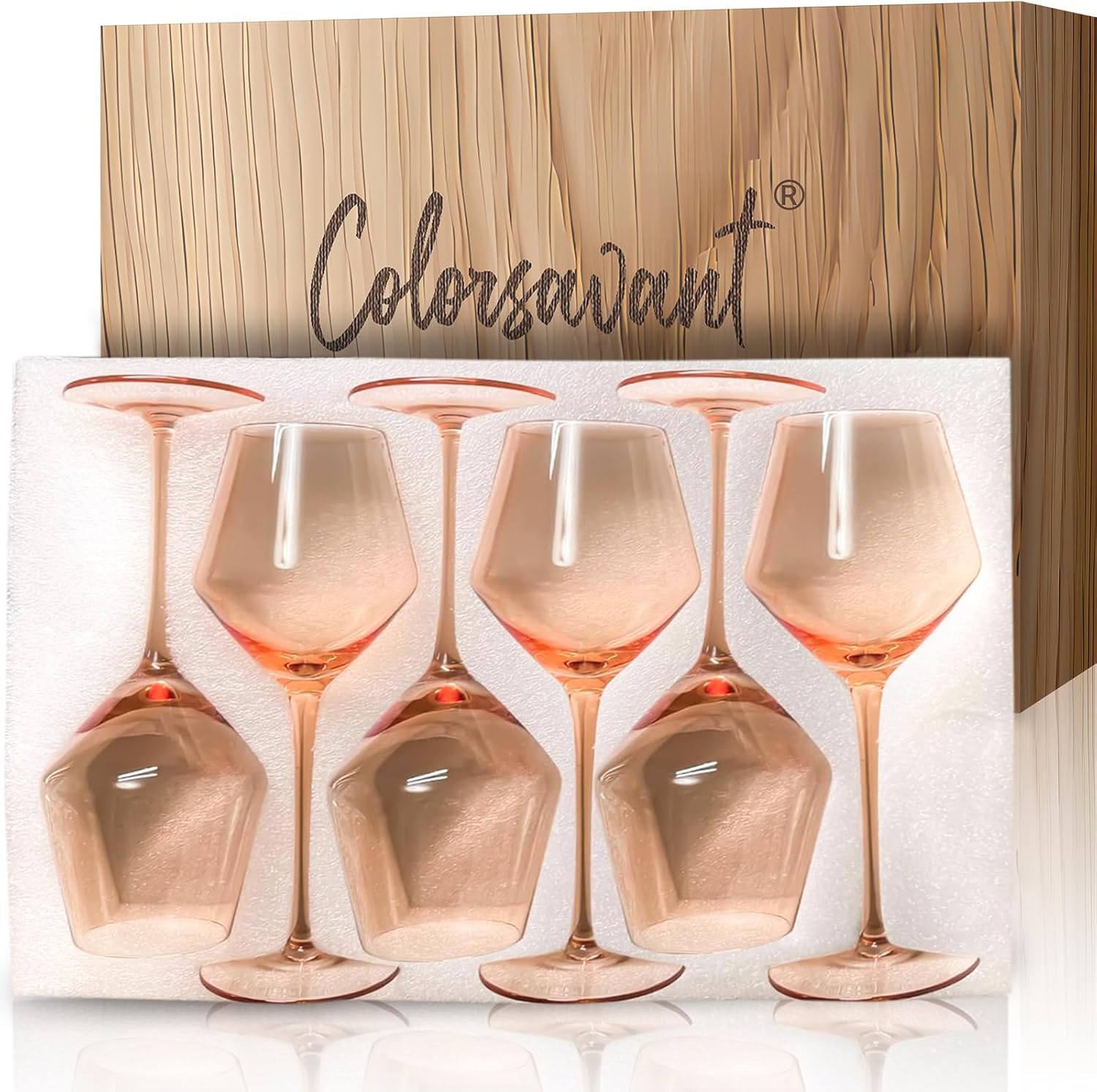 Amazon.com | Colorsavant Peach Color Wine Glasses Set 6-16oz Blush Pink ...