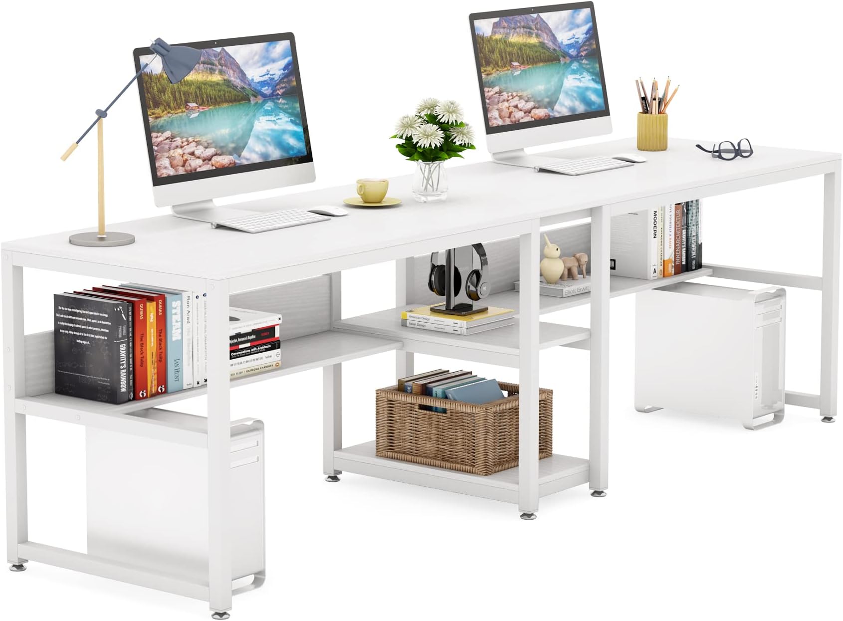 Amazon.com: Homsee Large 2-in-1 Computer Desk for 2 Person with 78.3 ...