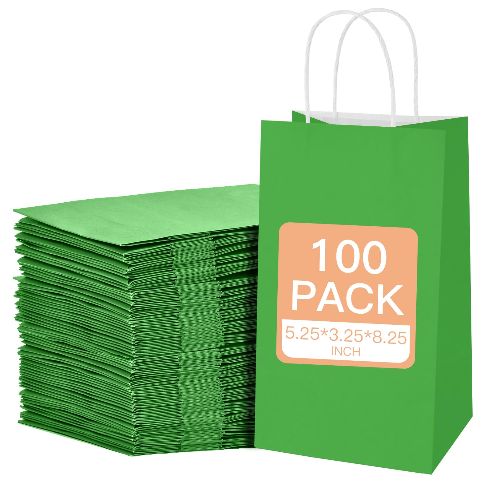 MOORAY 100 Pack Green Small Gift Bags with Handles Bulk, Gift Paper ...