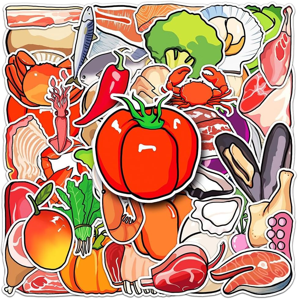 Amazon.com: 50Pcs Fresh Food Stickers Vegetable Meat Fish Seafood ...