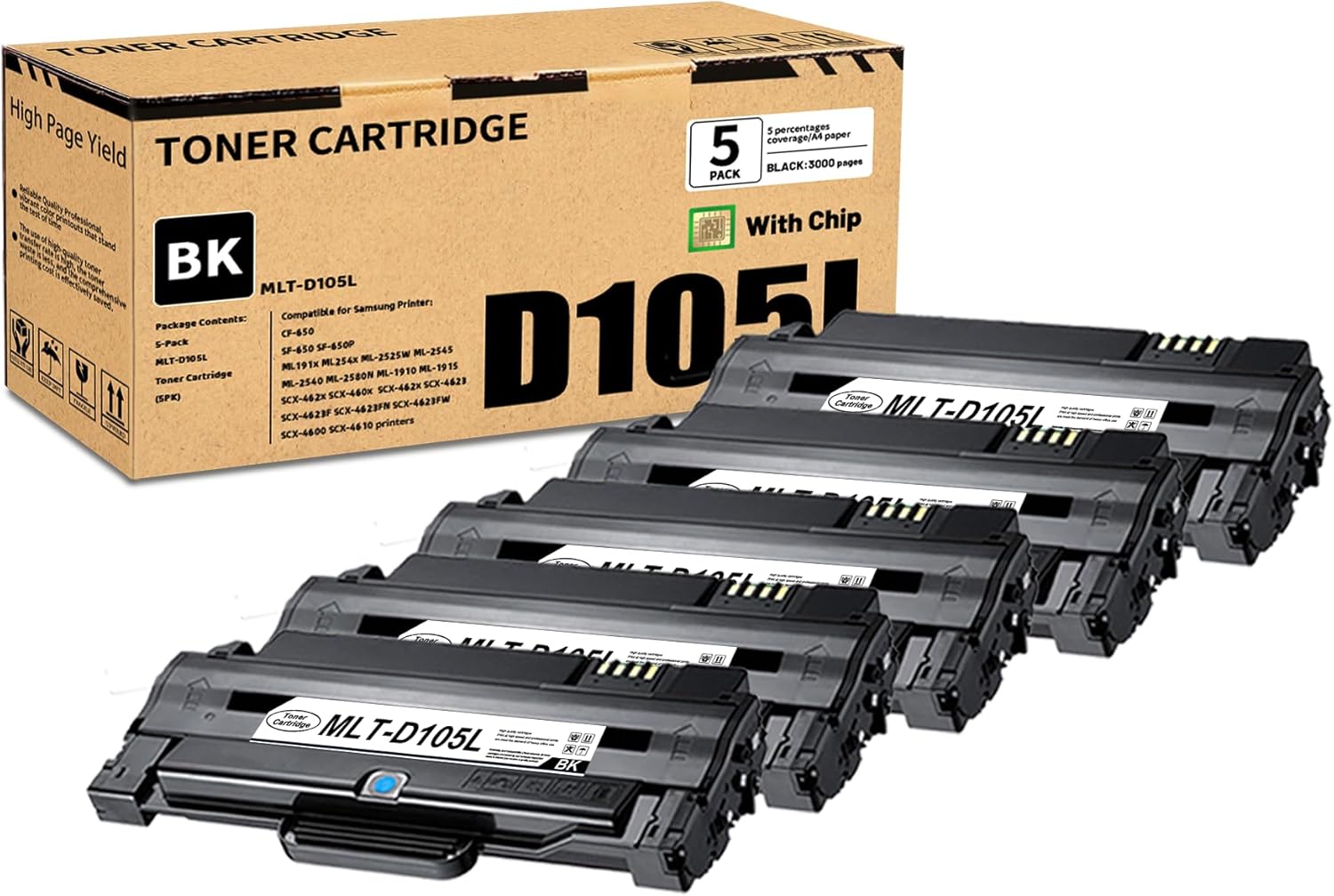 Amazon.com: 5 Pack MLT-D105L Toner Cartridge, Compatible for Samsung CF ...