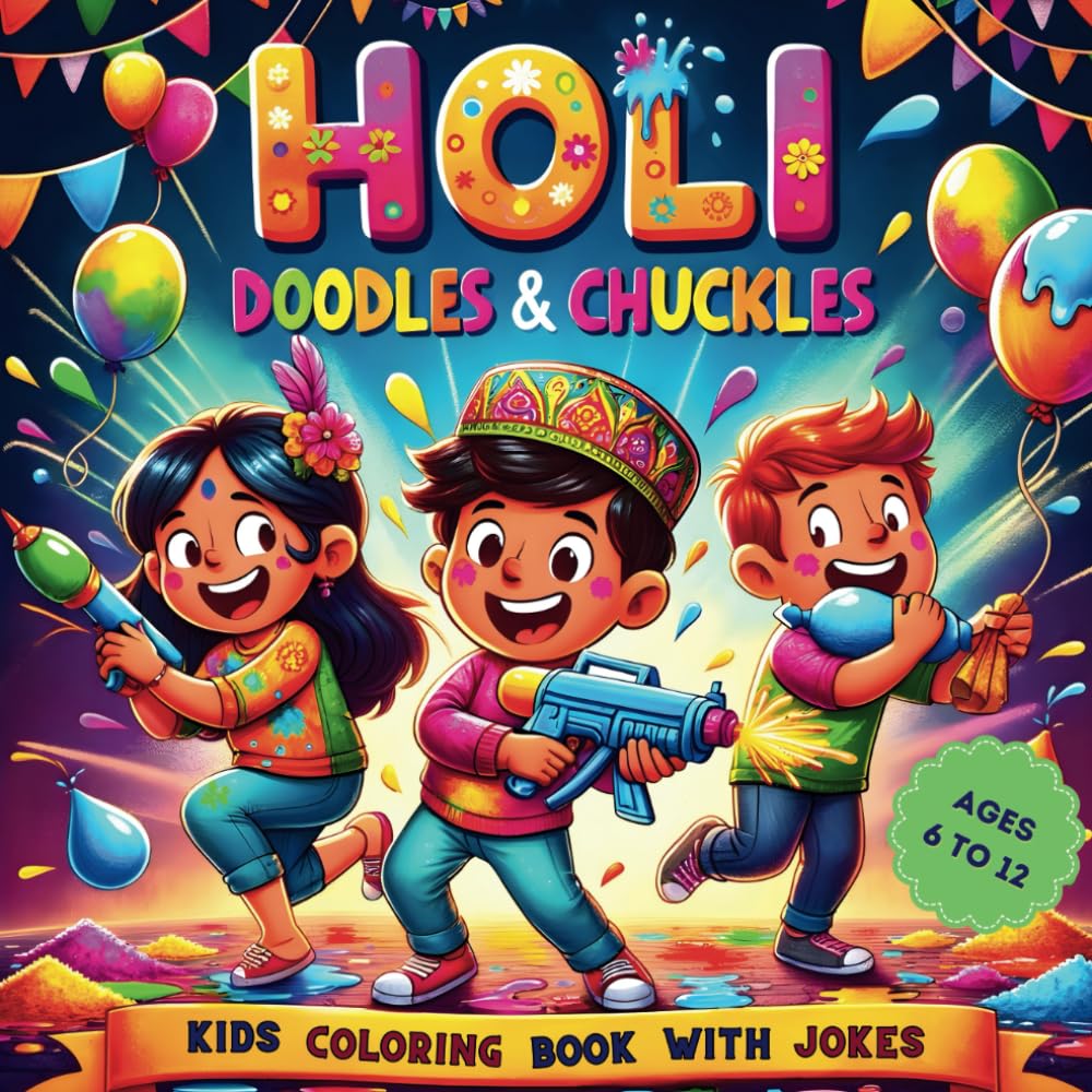 Holi Doodles & Chuckles: Kids Coloring Book with Jokes: Festival of ...
