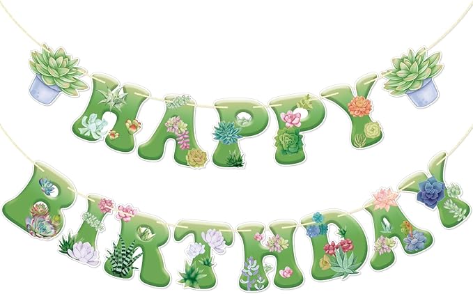Amazon.com: Firefairy Succulent Plants Birthday Banner - Spring Party ...