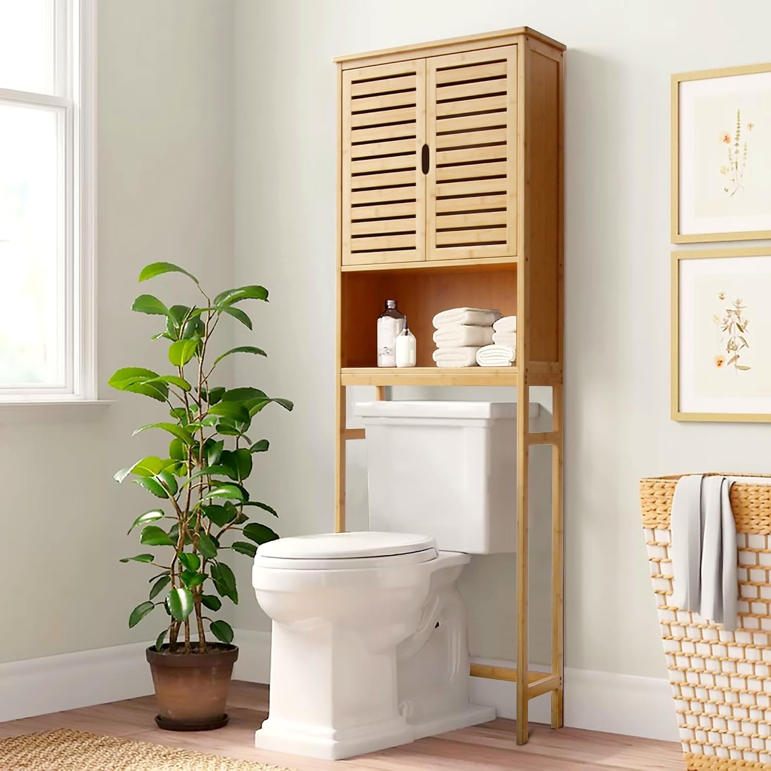 Amazon.com: VEIKOU Over The Toilet Storage Cabinet, Bamboo Over Toilet ...