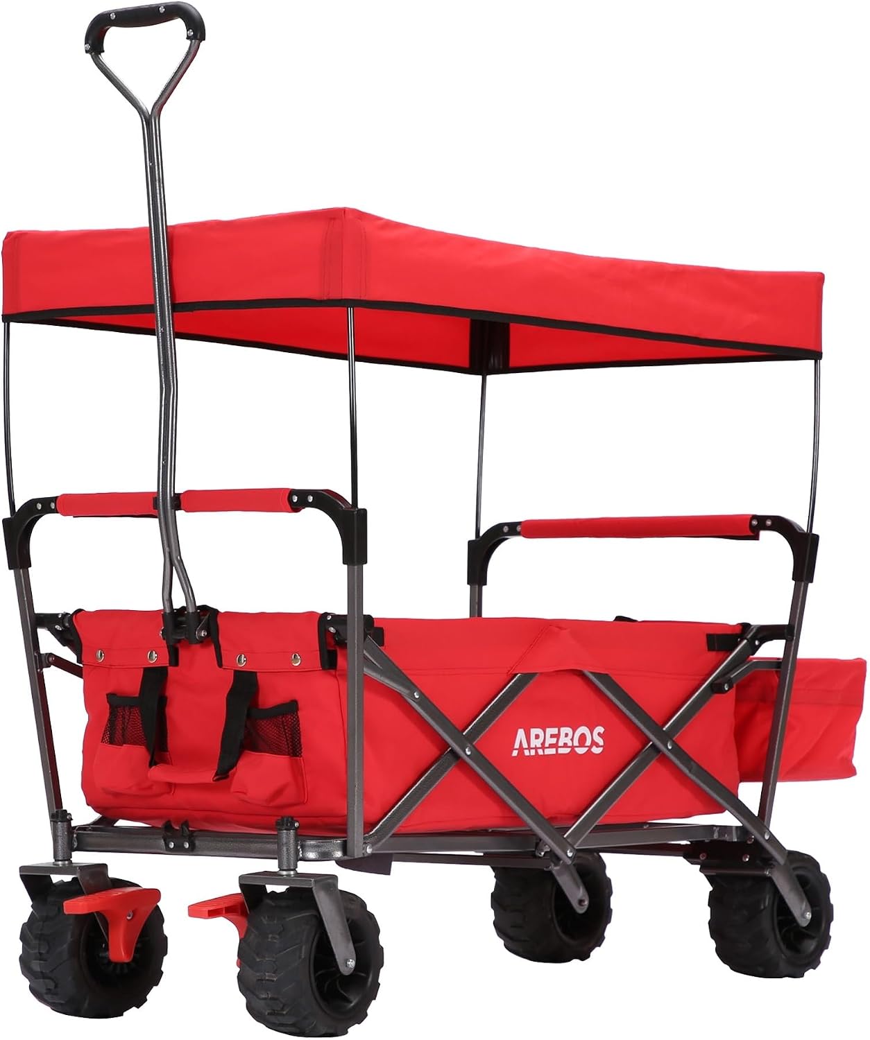 Arebos Folding Handcart with Roof | Collapsible Trolley with 360 ...