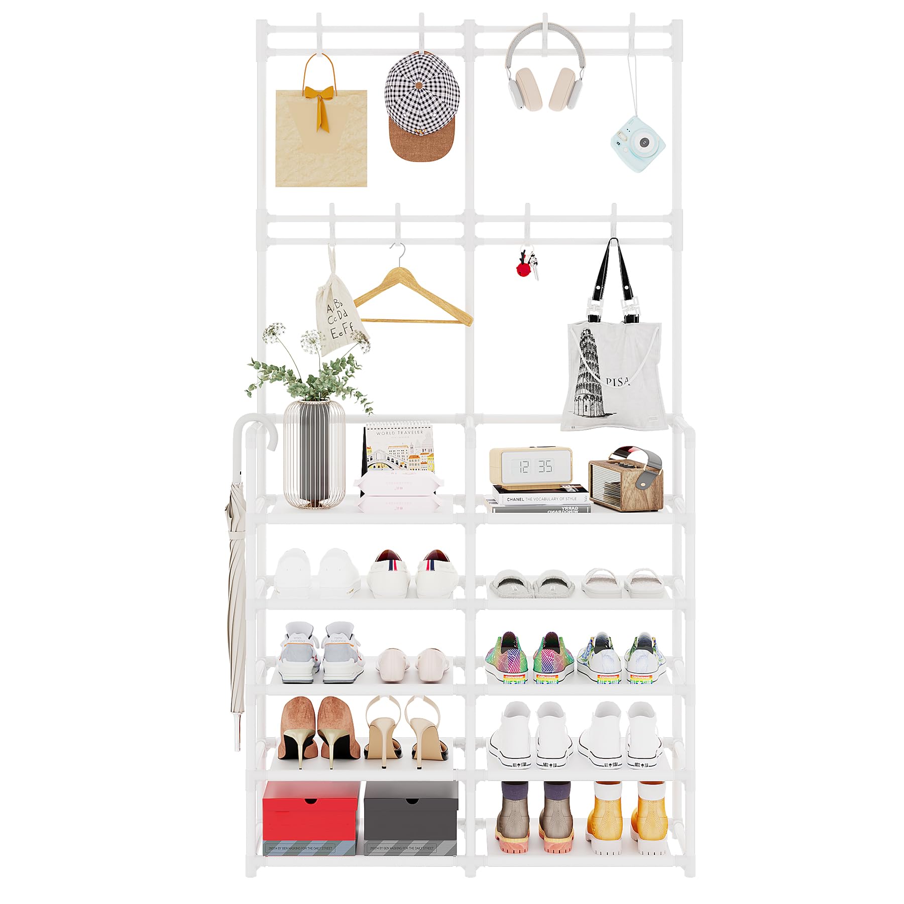 UDEAR 5-Tier Coat and Shoe Rack, Entryway Coat rack with 9 Hooks ...