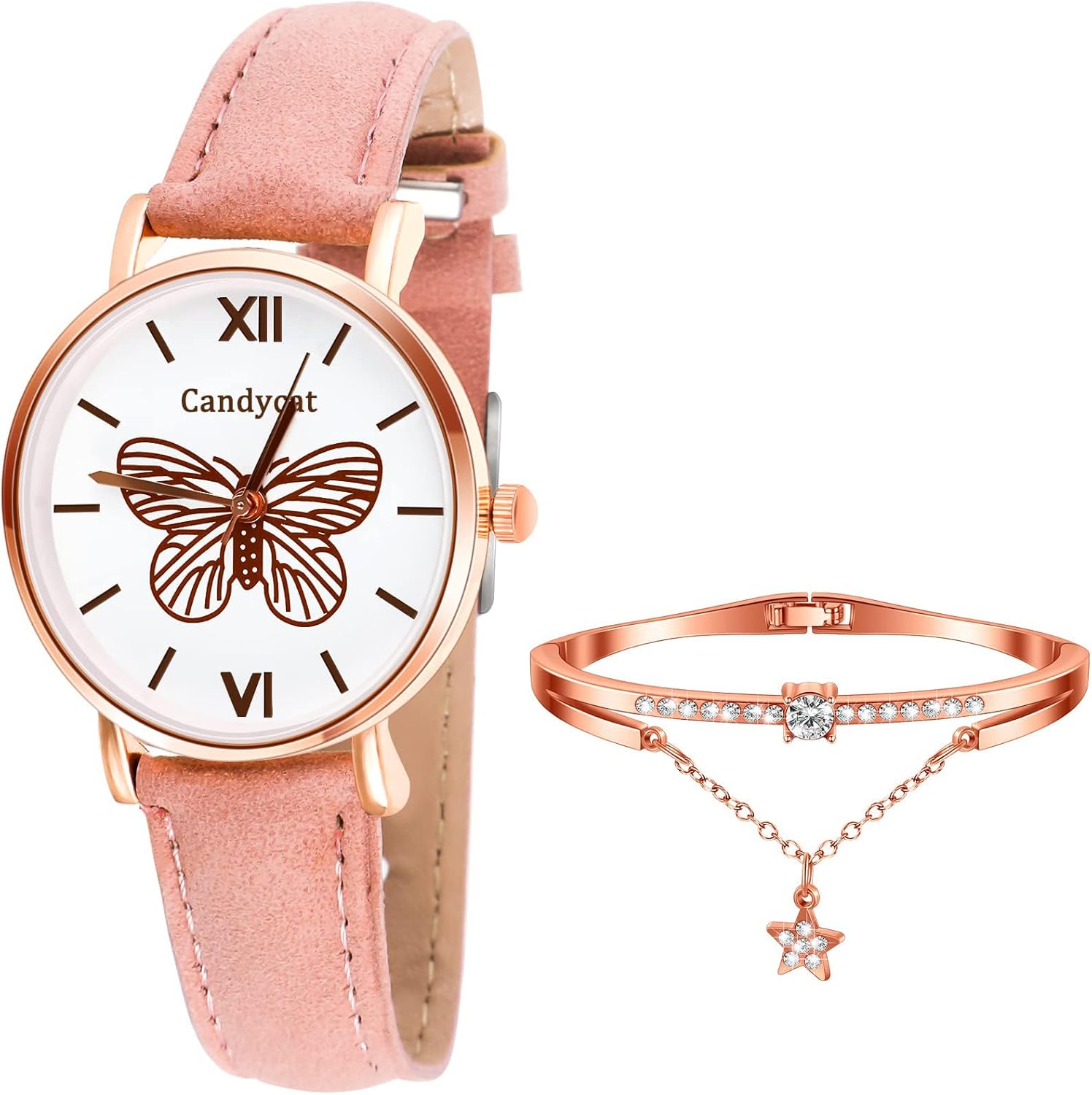 Women Girls Wrist Watch with Bangle Set Elegant Butterfly Quartz Watch ...