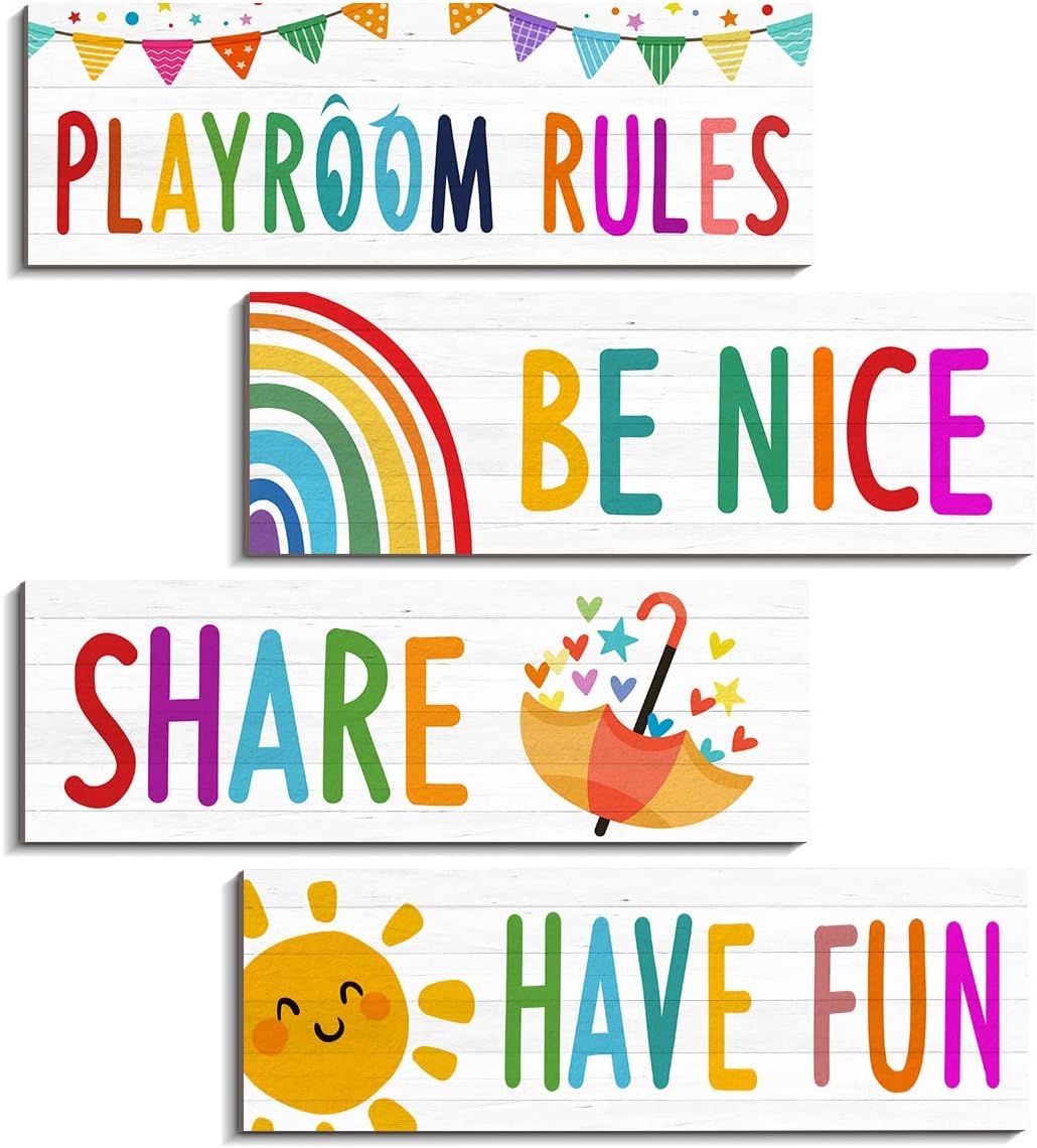 Amazon.com : 4 Pieces Playroom Decor Kids Room Wall Decor Wooden Sign ...
