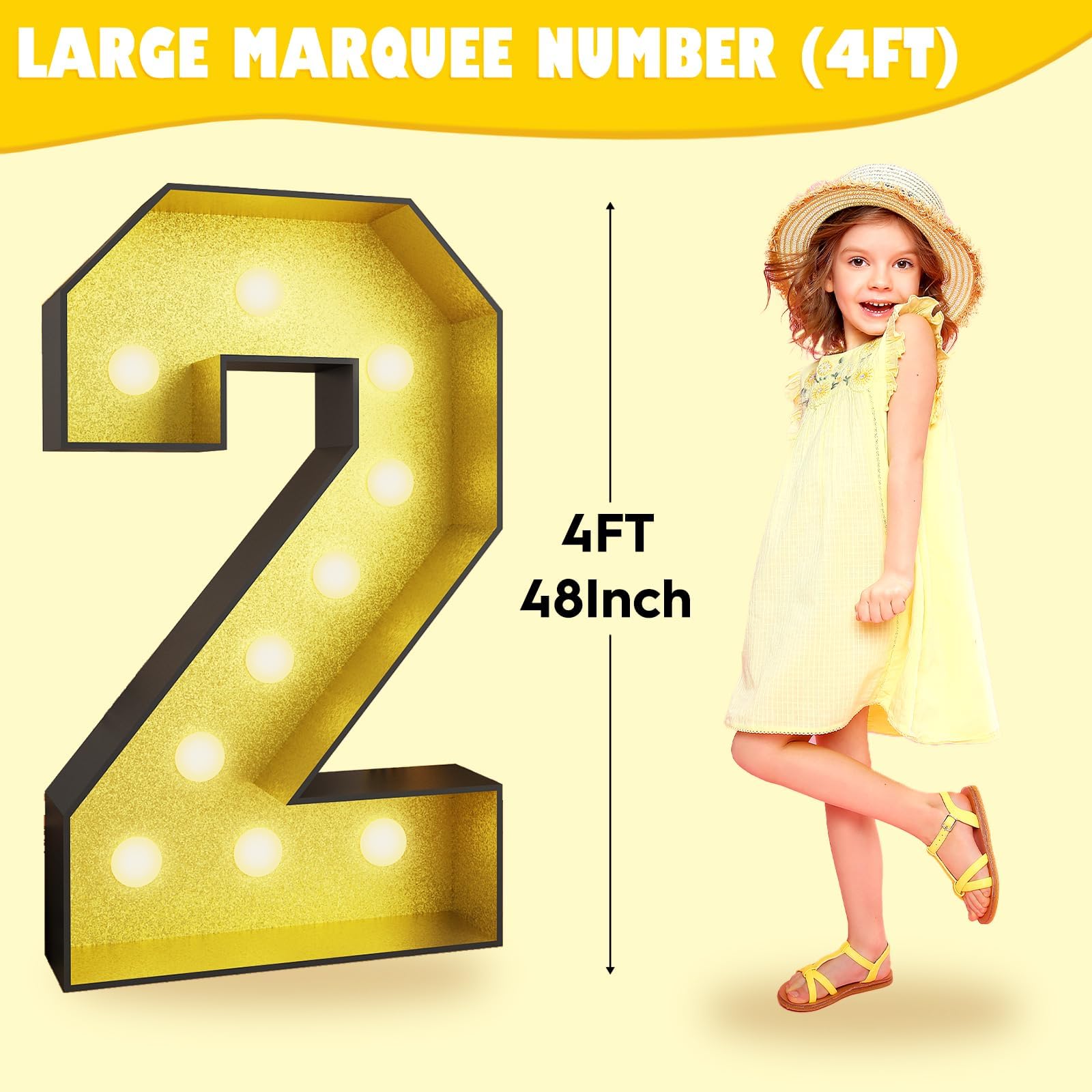 Snapklik.com : 4FT Marquee 2 Numbers, Light Up 2 Glitter Gold Giant ...