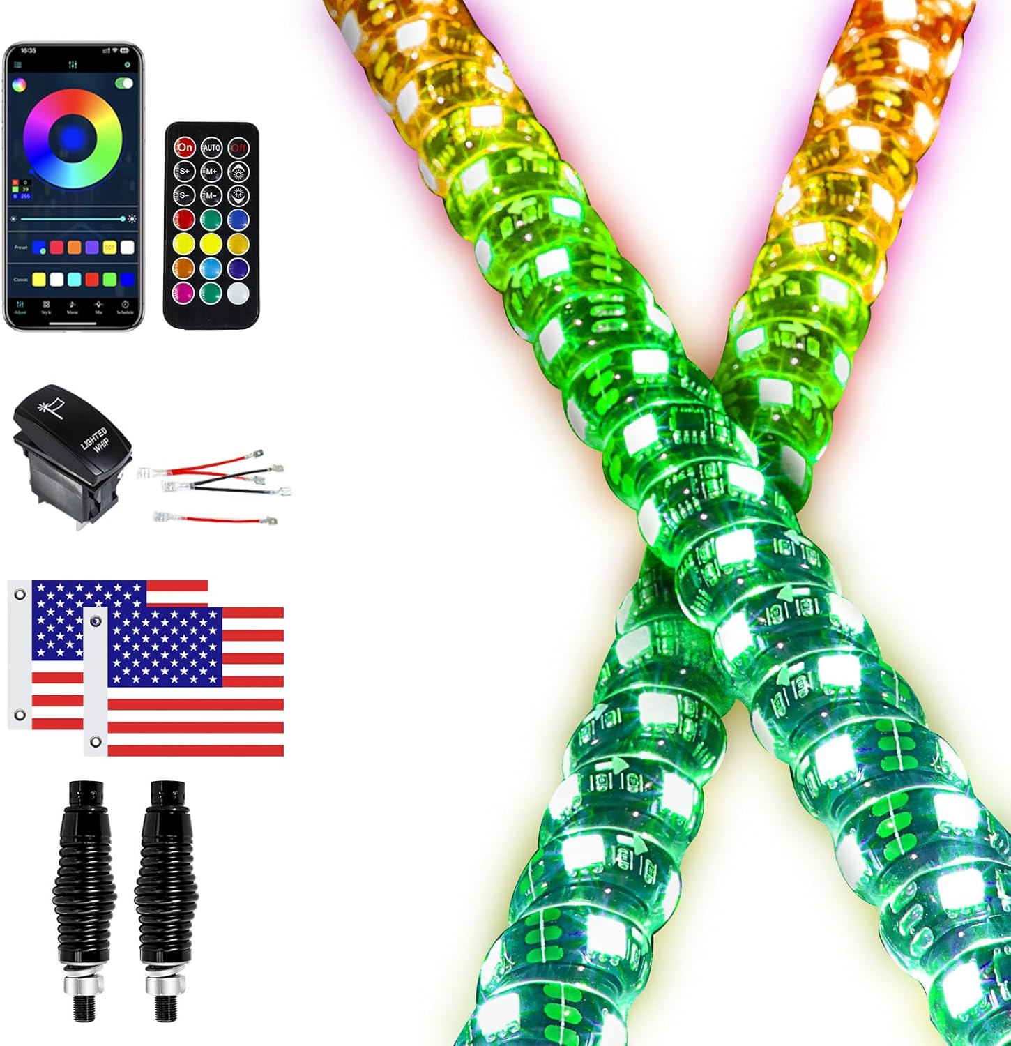 Amazon.com: VI9000 2 Pack 3FT Whip Lights with Spring Base, LED Whip ...