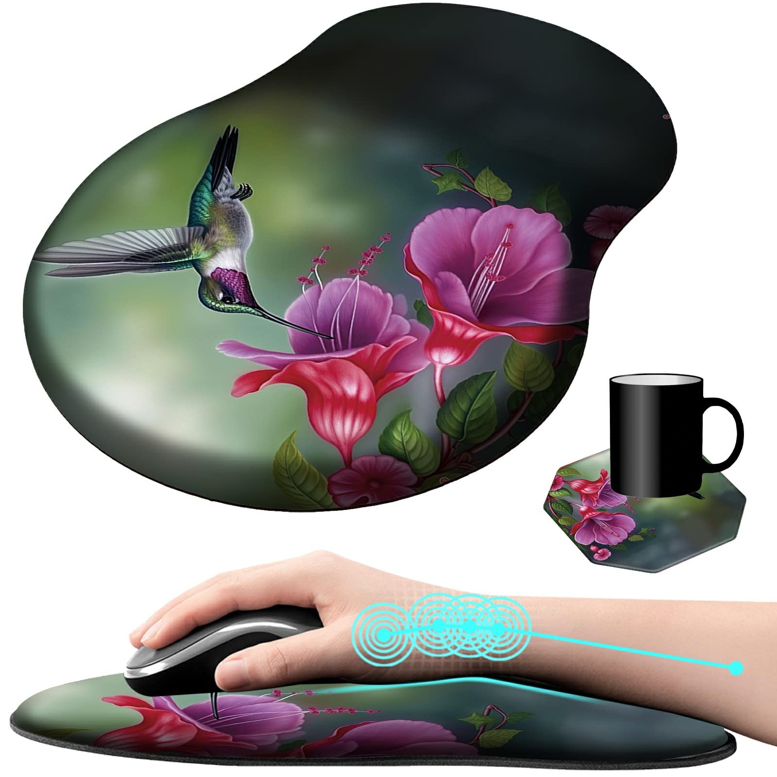 Amazon.com: Mouse Pad with Wrist Support Gel Hummingbird Flower Pattern ...