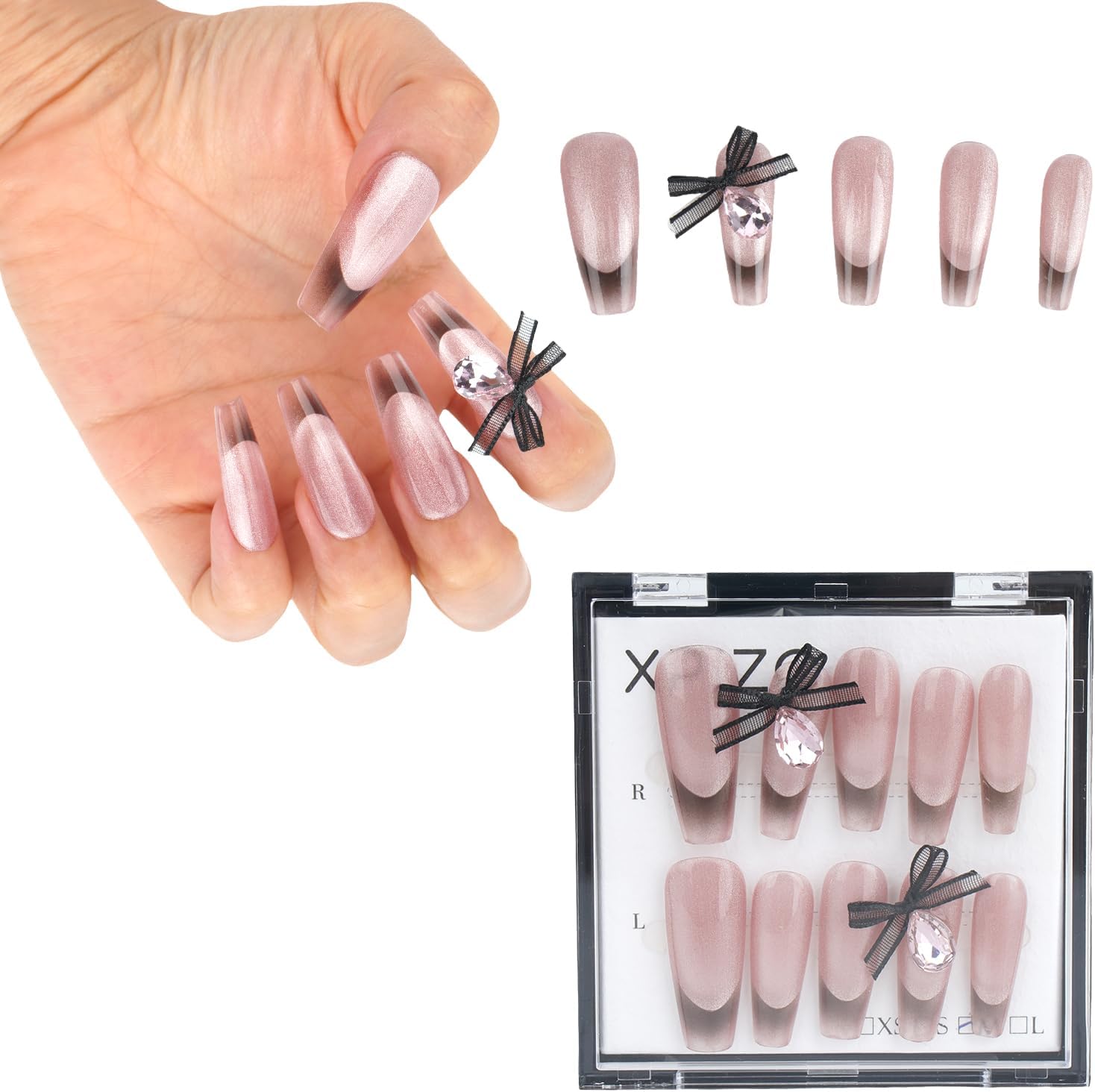 Amazon.com: QQPPOLIU Xl Long Nails Press on Silver Glitter Press on ...