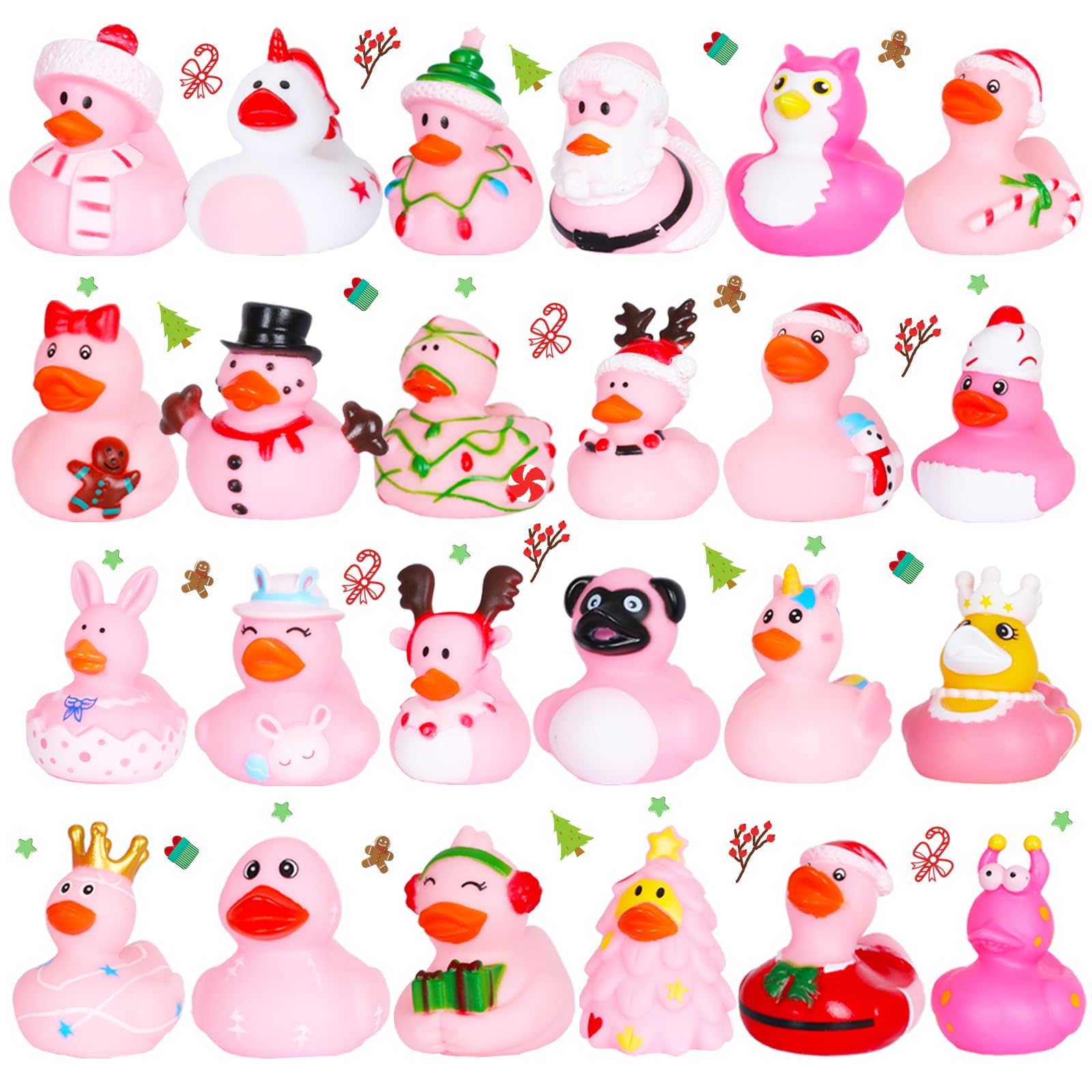 Amazon.com: 24Pcs Pink Christmas Rubber Ducks in Bulk,Christmas Ducks ...