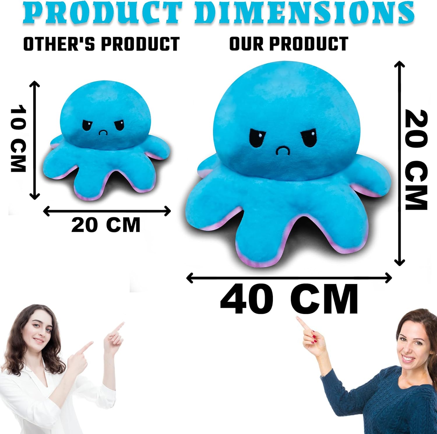 Giant Reversible Octopus Plushie- Big Mood Octopus Toy for Christmas ...