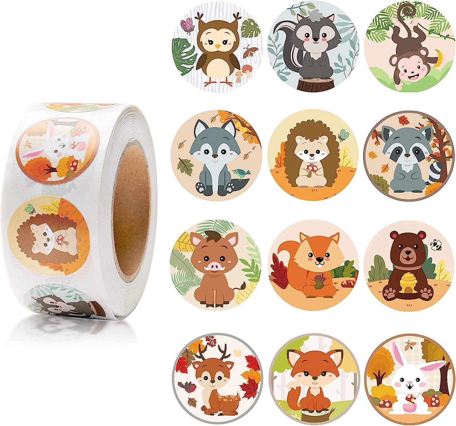 BeYumi 500 Pcs Woodland Animal Roll Stickers for Kids Party Favor Baby ...