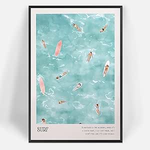 Amazon.com: Trendy Coastal Beach Wall Art Funky Ocean Surfboard Surfing ...