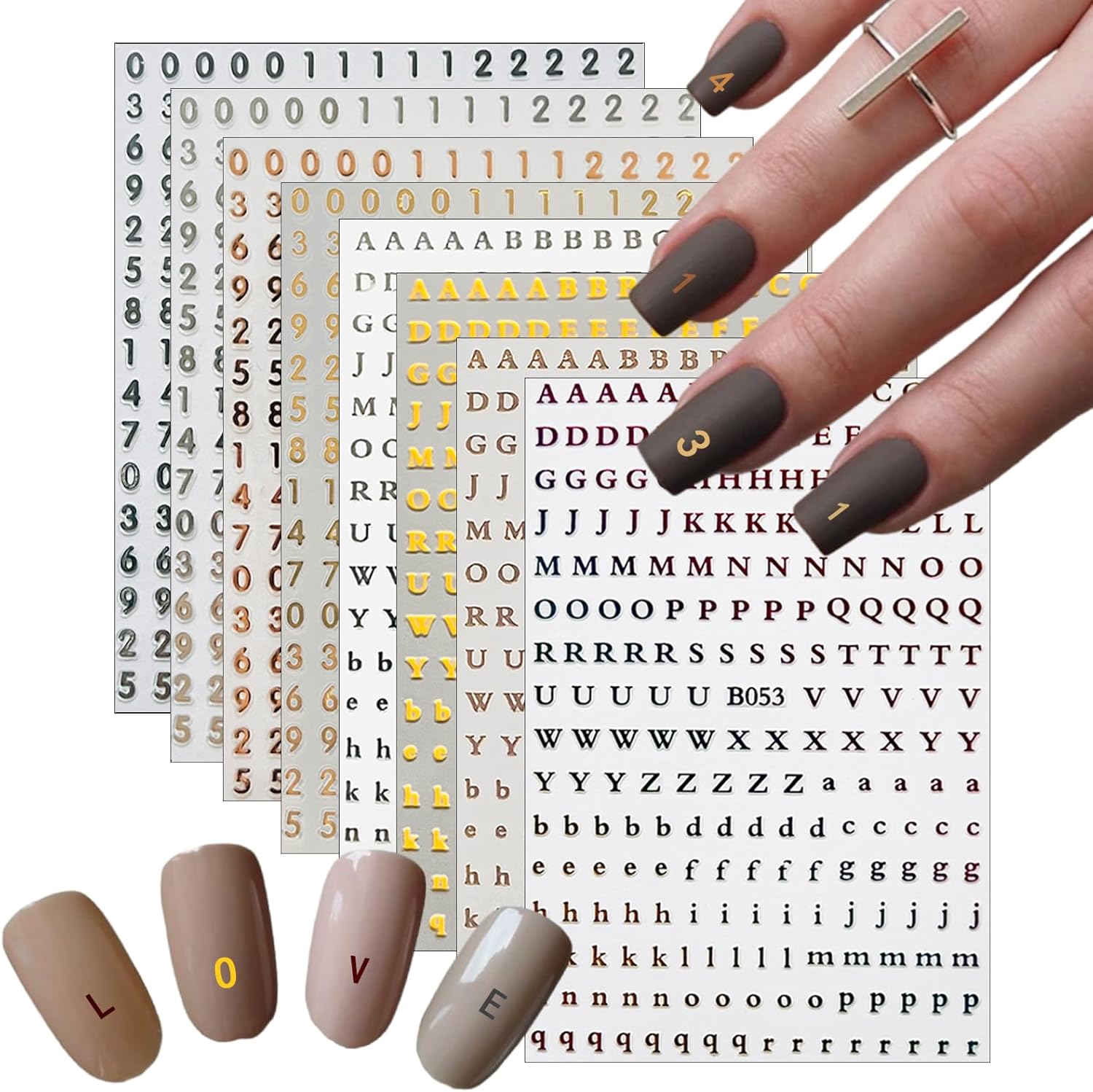 Amazon.com: Letter Nail Stickers Holographic Number Nail Art Stickers ...