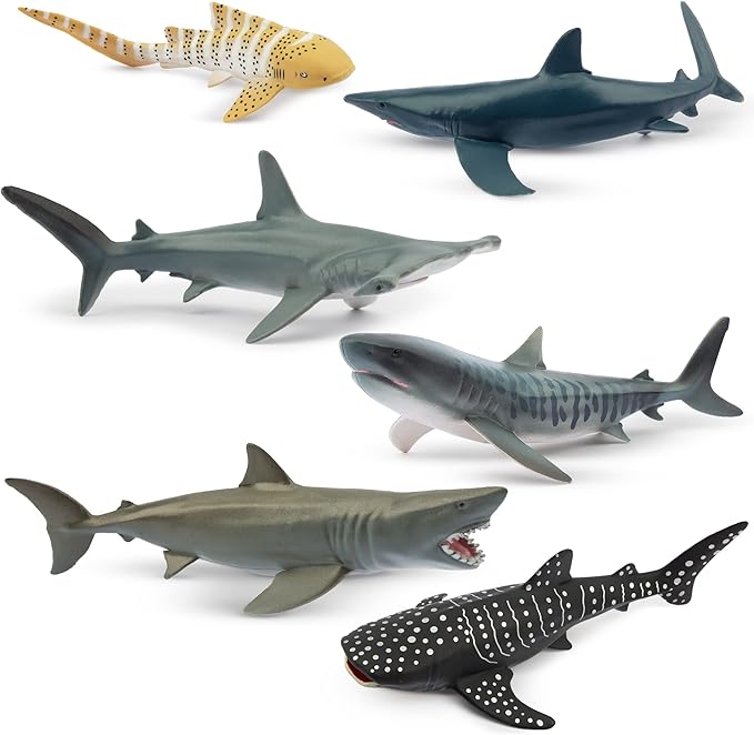 Amazon.com: Toymany 6PC Realistic Shark Figurines Set - 5-6" Ocean ...