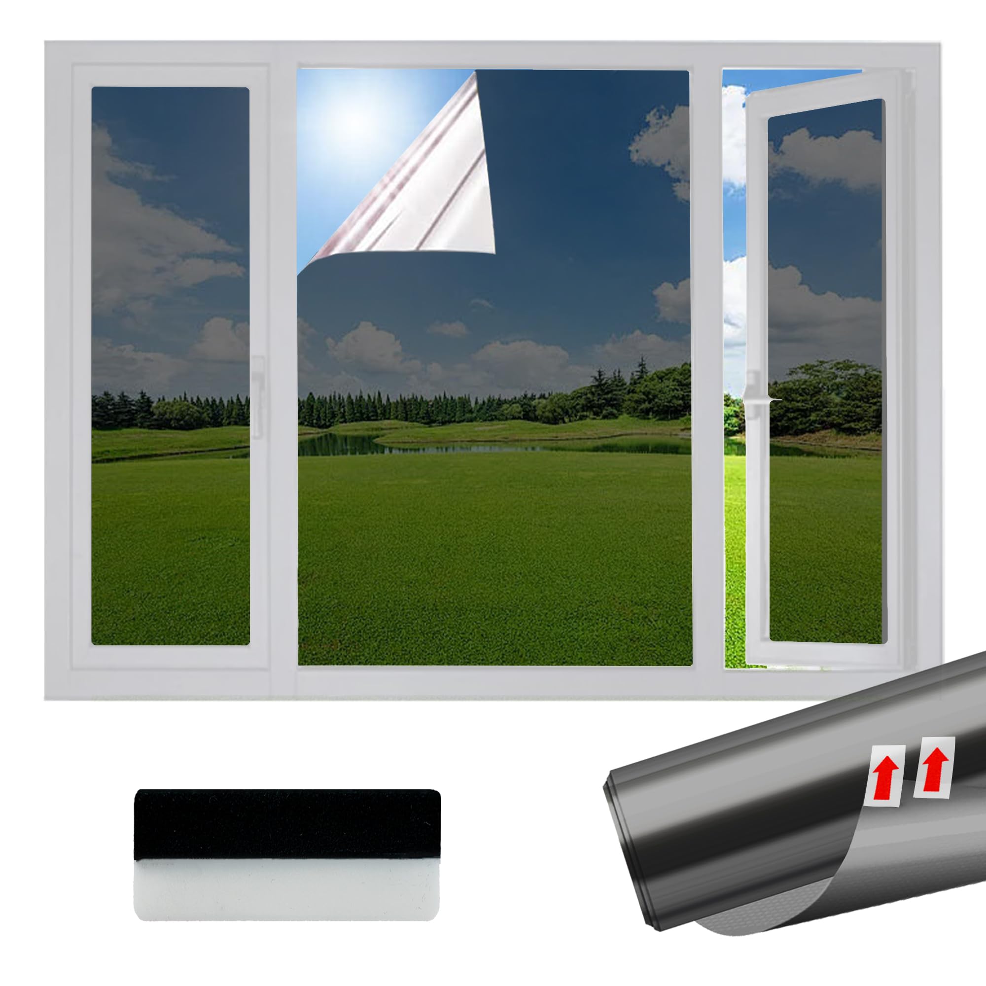 Samheito Window Film Privacy One Way Mirror Film Self-Adhesive ...