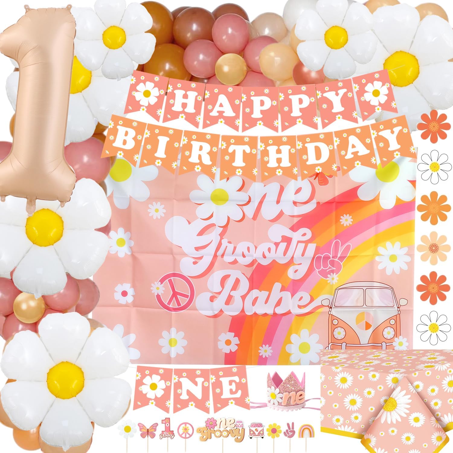 Amazon.com: Tsoifu 130Pcs Groovy 1st Birthday Party Decorations for ...