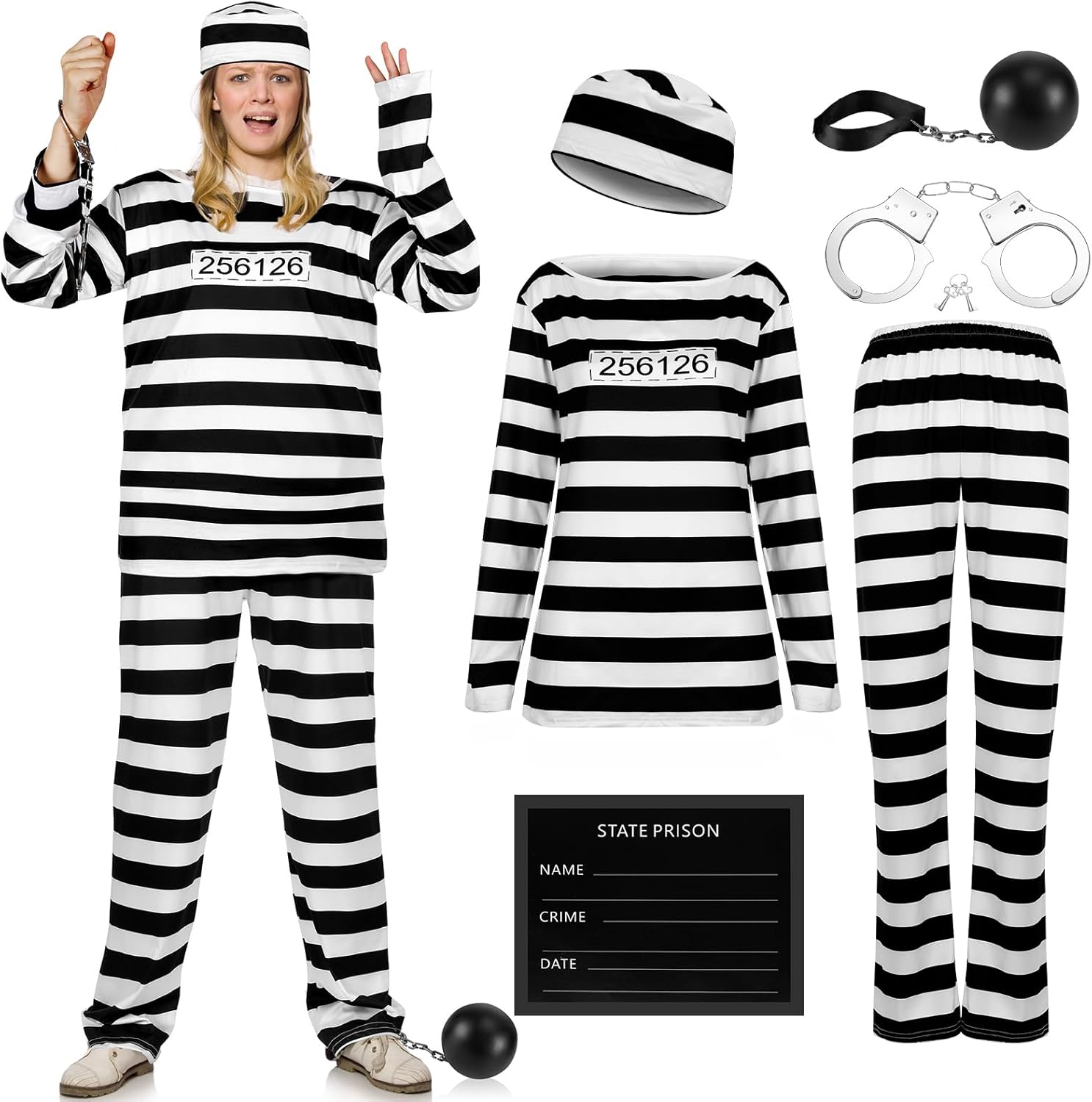 Amazon.com: Eurzom 6 Pcs Prisoner Costume Women Striped Jail Adult ...