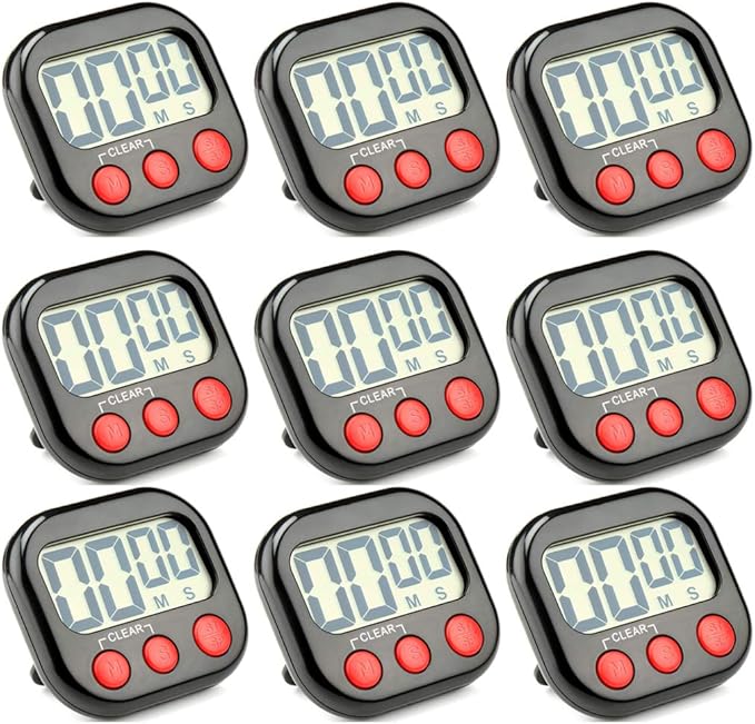 Digital Kitchen Timer, 9 Pack Kitchen Timers Clock, Countdown Stopwatch ...