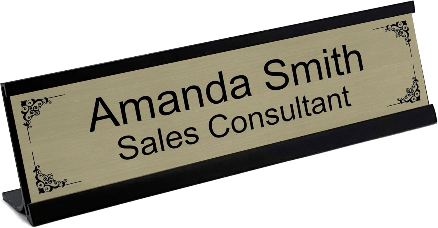 Personalised Office Desk Sign Black Name Plate Holder Custom Plaque ...