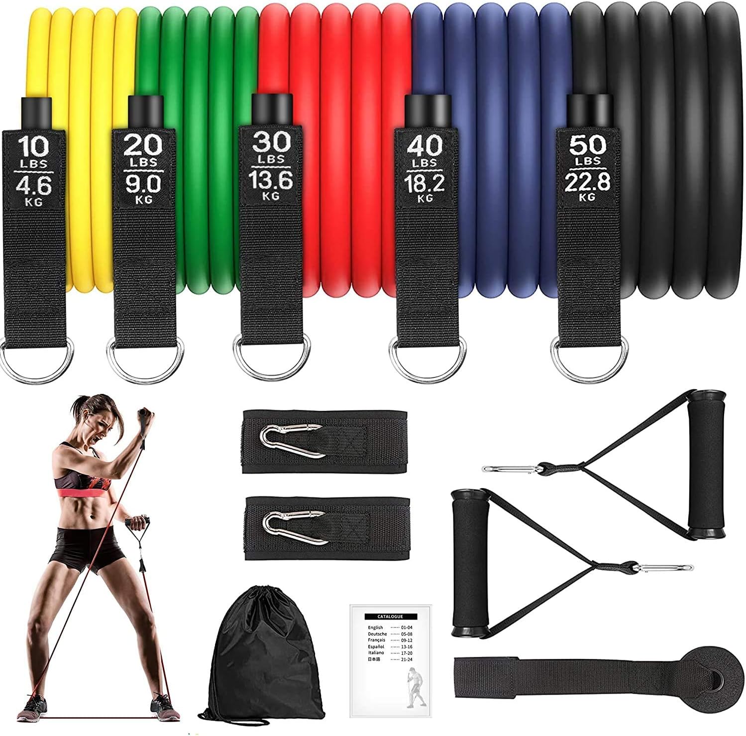Bande de Resistance Musculation, 150 LB Latex Stretch Fitness Band Set ...