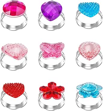 Abeillo 9 Pcs Adjustable Kids Jewellery Rings Sets, Girls Princess ...