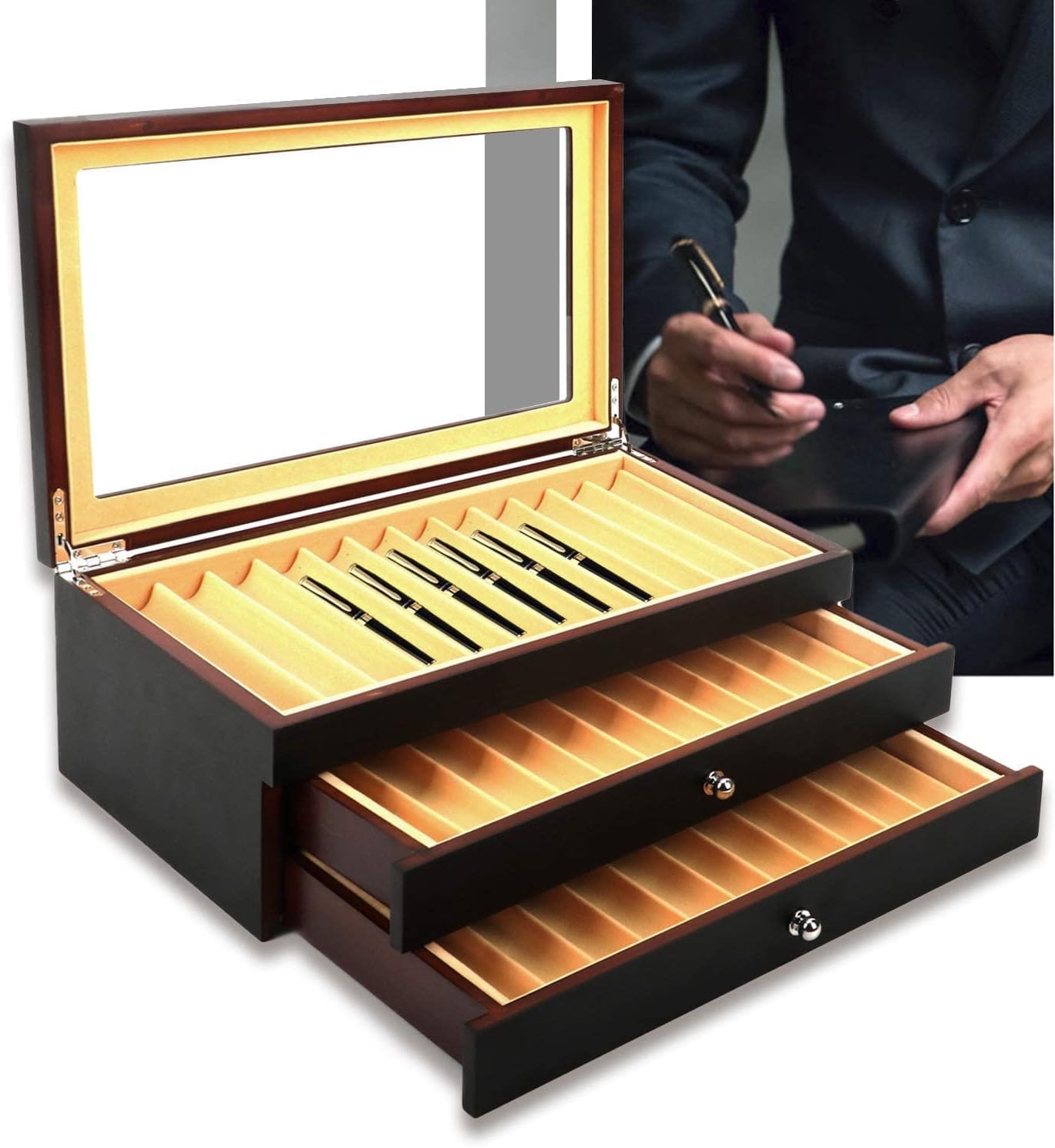Lifomenz Co Pen Display Box Ebony Wood Pen Display Case,Fountain Pen ...