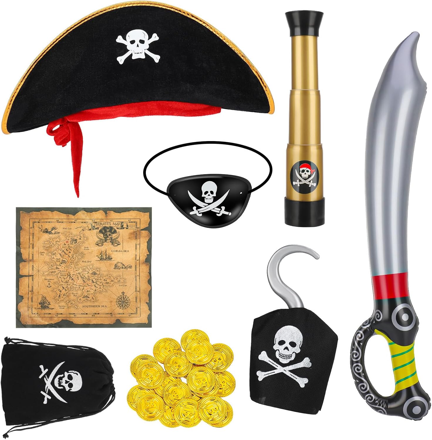 Fuyamp 8 Pieces Pirate Costume Accessories Set for Halloween Caribbean ...