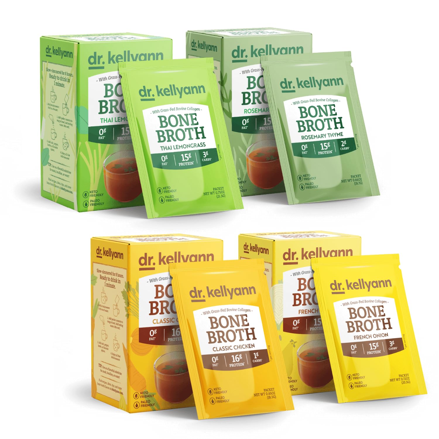 Amazon.com : Dr. Kellyann Bone Broth Packets Variety Pack (4 Boxes, 28 ...