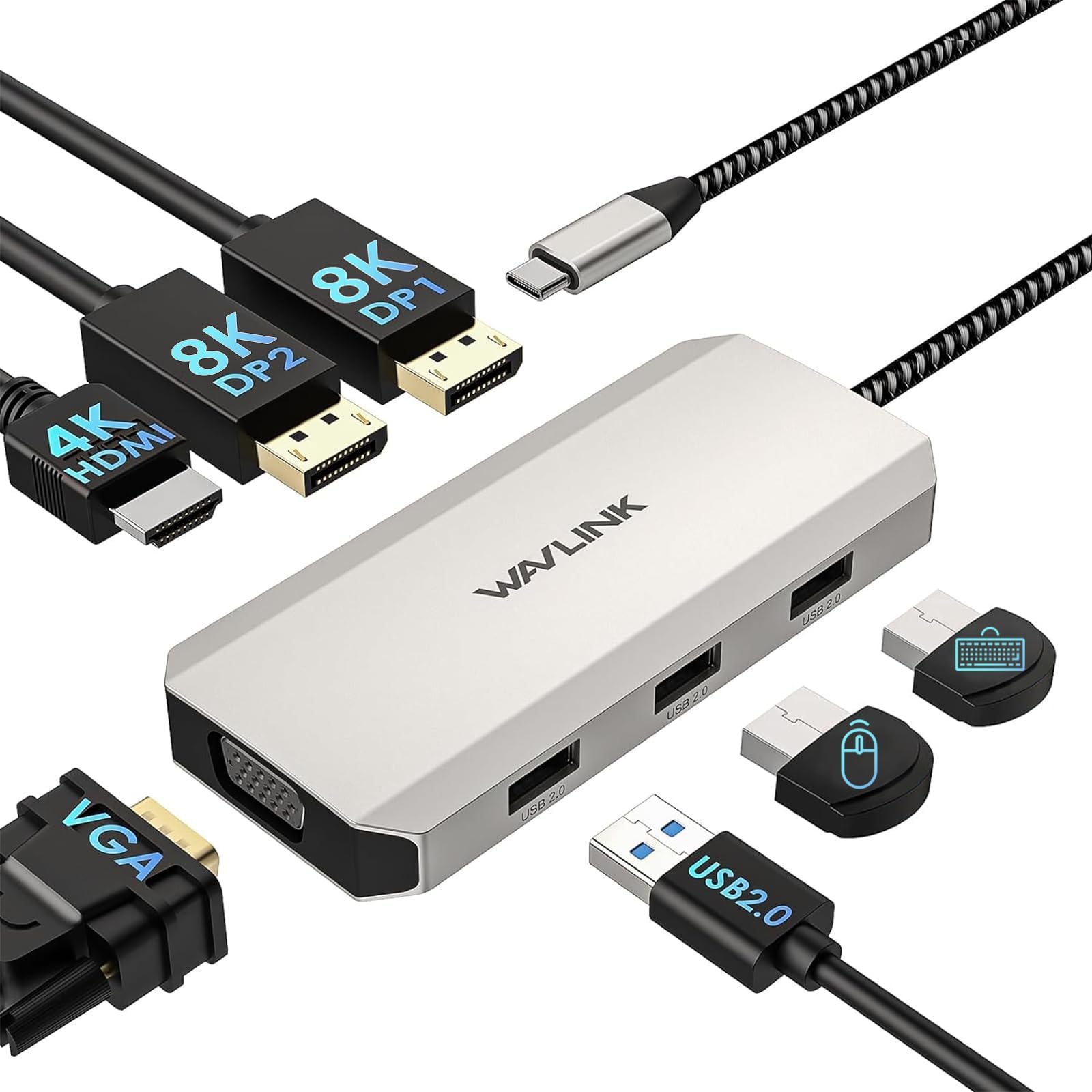 USB C Hub 9-in-1 Type C Adapter to Dual Monitor, Triple Display Docking ...