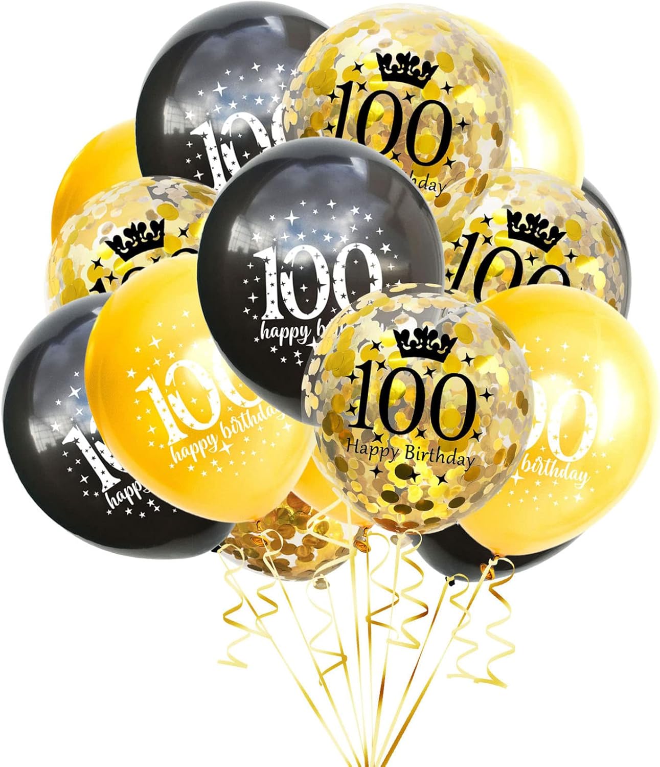 Amazon.com: SHUNTAI 100th Birthday Balloons Latex Confetti Balloon Gold ...