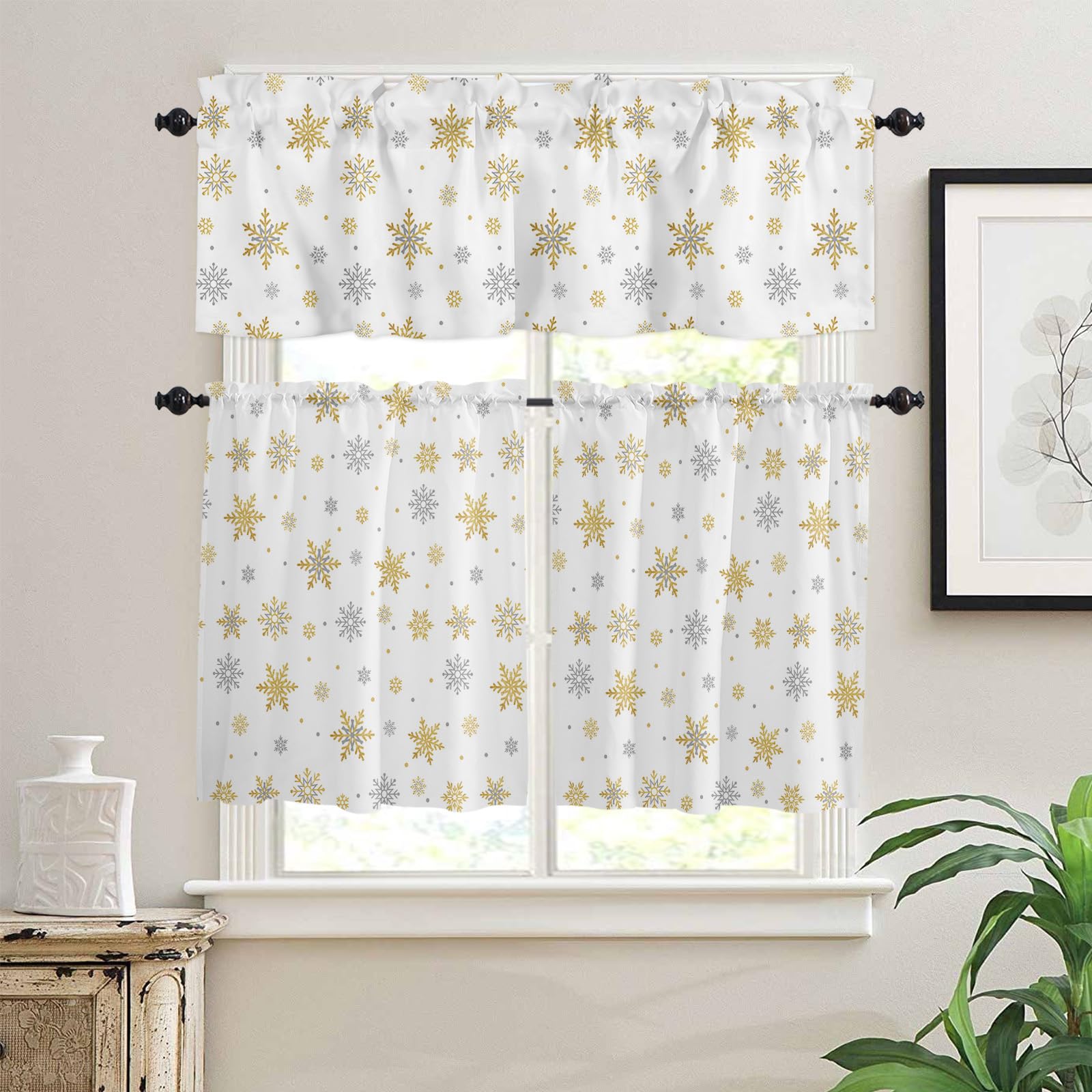 Amazon.com: Winter Snowflake Kitchen Curtains and Valances Set ...