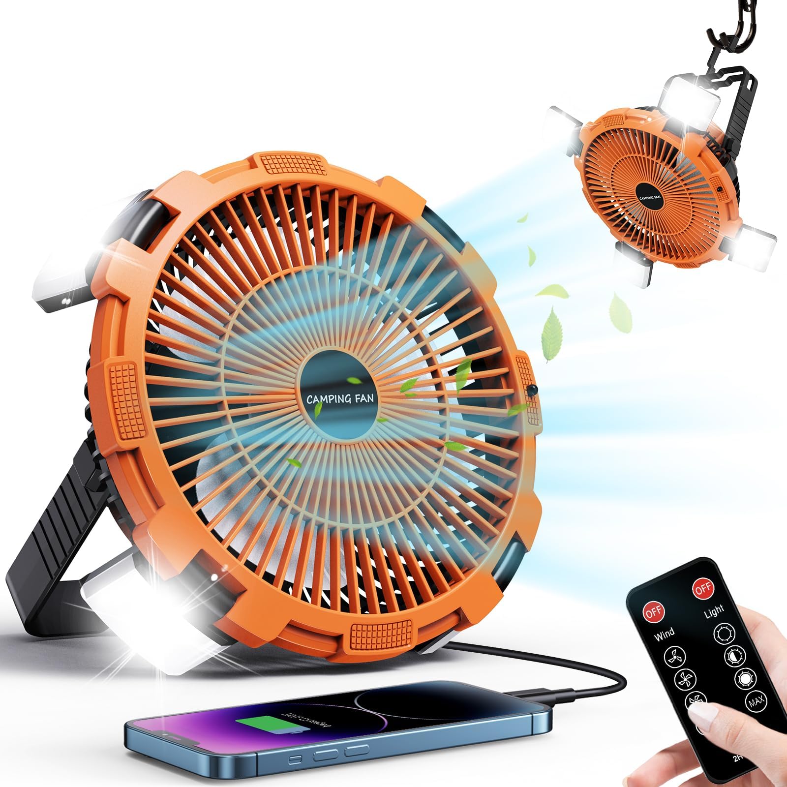 Amazon.com: Camping Fan with LED Lantern, 8000mAh Rechargeable Battery ...