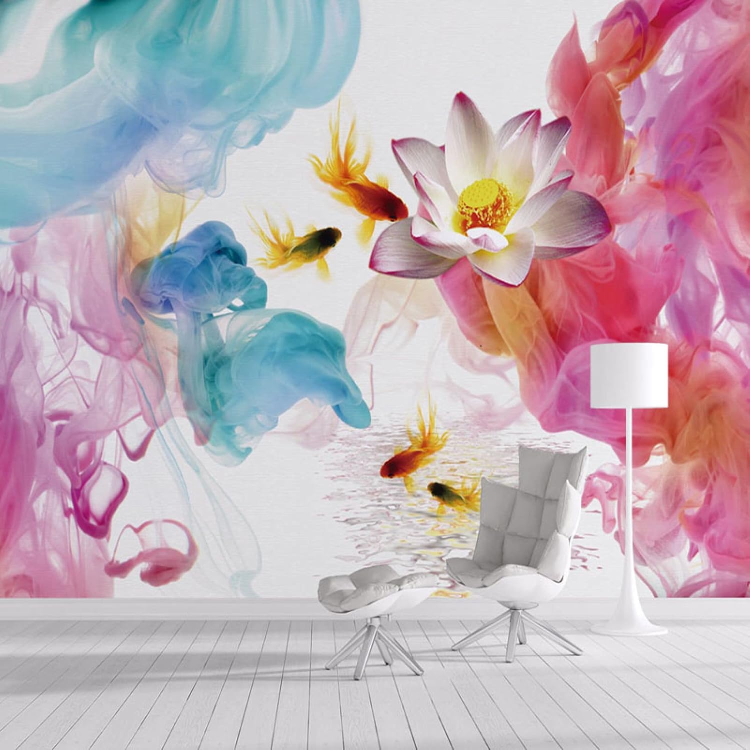 Amazon.com: Modern Abstract Lotus Pond 3D Mural Wallpaper, Colorful ...